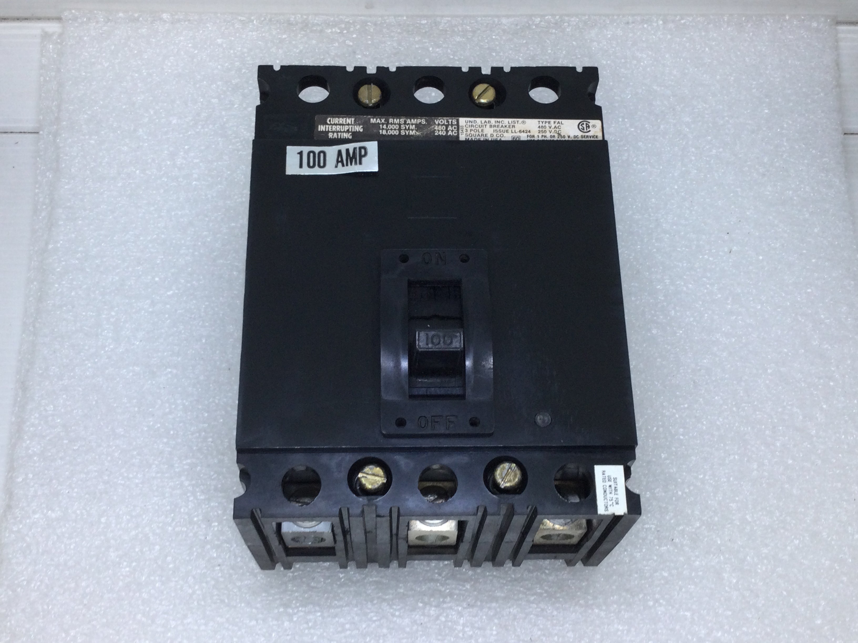 Square D FAL34100 100 Amp 3 Pole 480V Type FAL Circuit Breaker - Cosme