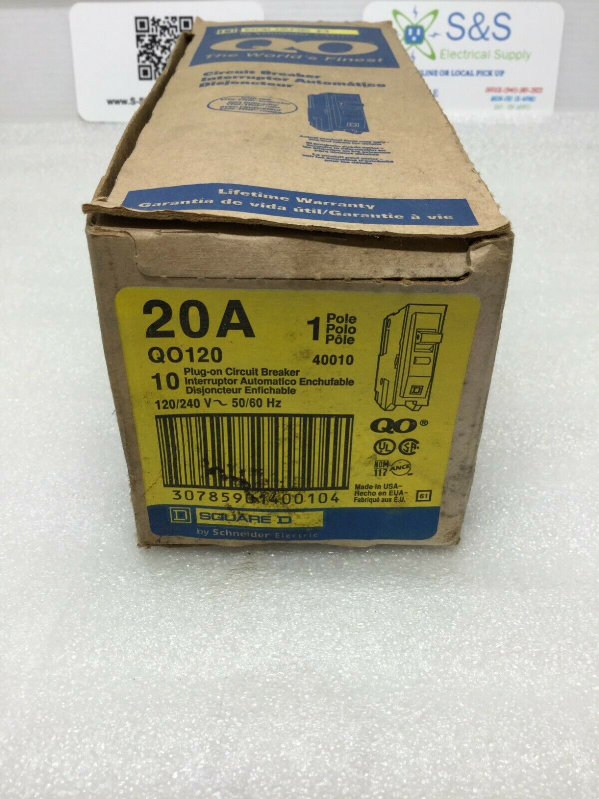 Square D QO120 20 Amp 1 Pole 120/240V Circuit Breaker - Yellow Face