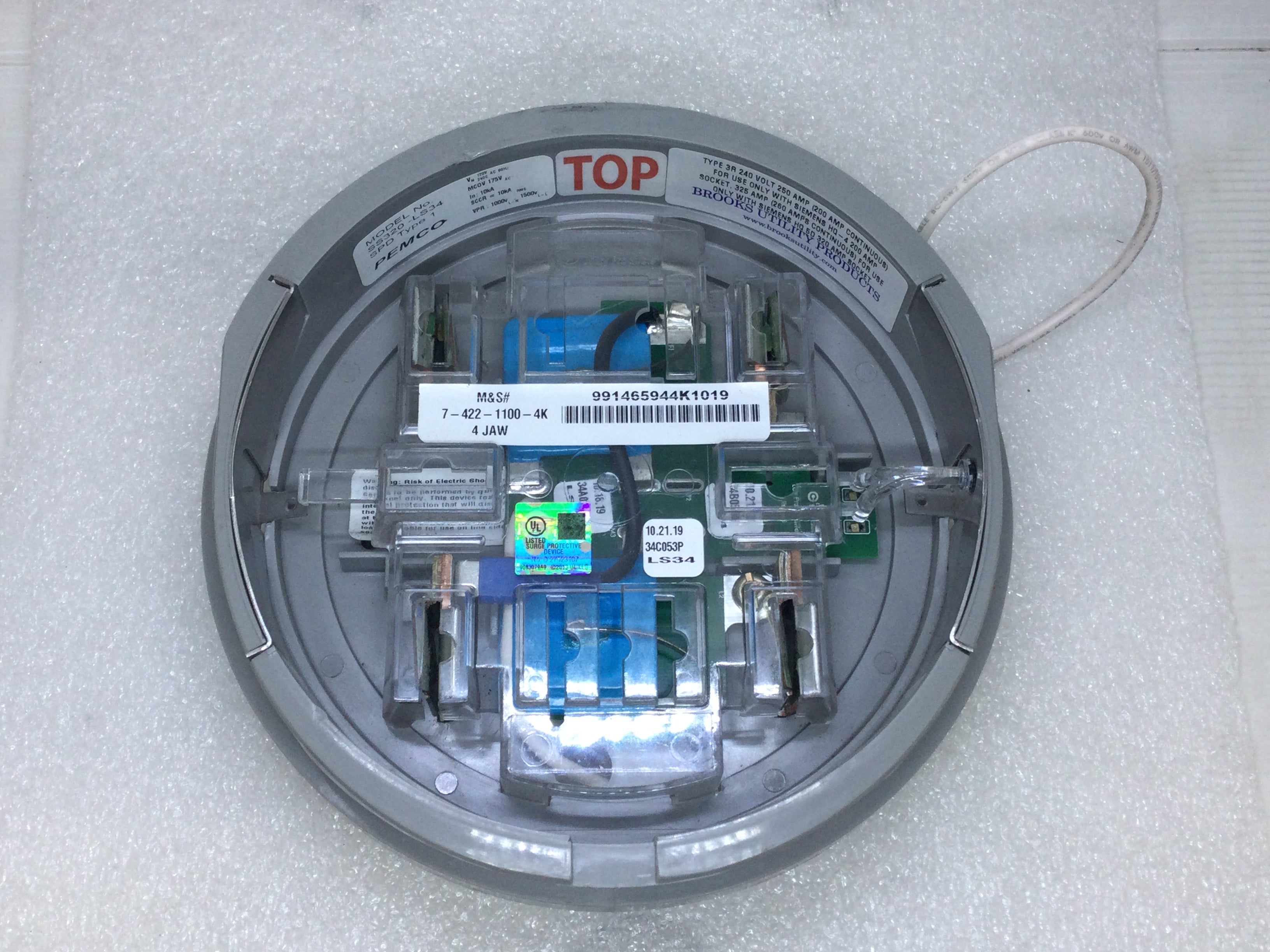 Pemco SS320-LS34 SPD Type 1 250 Amp 120/240V Meter Arrestor Low Profil
