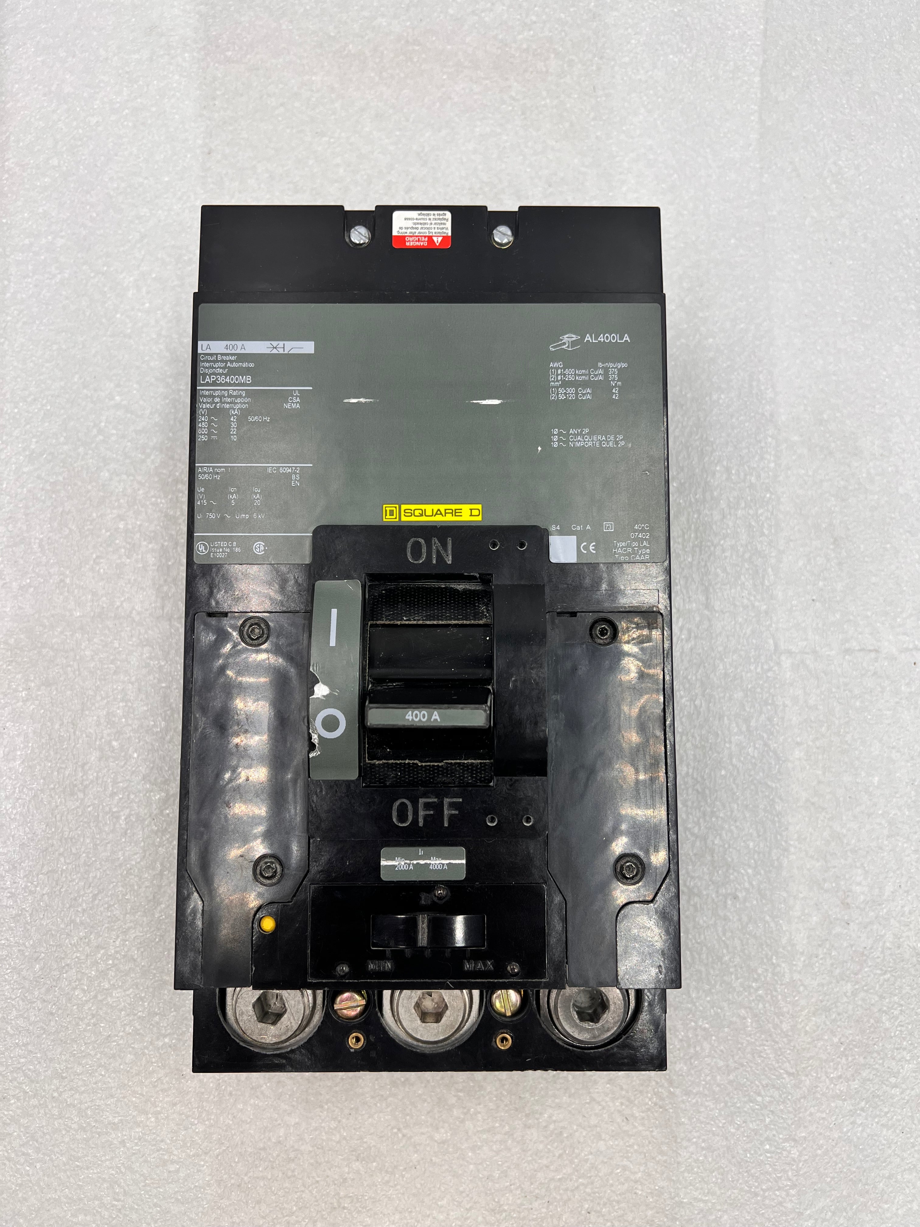 Square D LAP36400MB 3 Pole 400A 600VAC Type LAP/MB Circuit Breaker - G