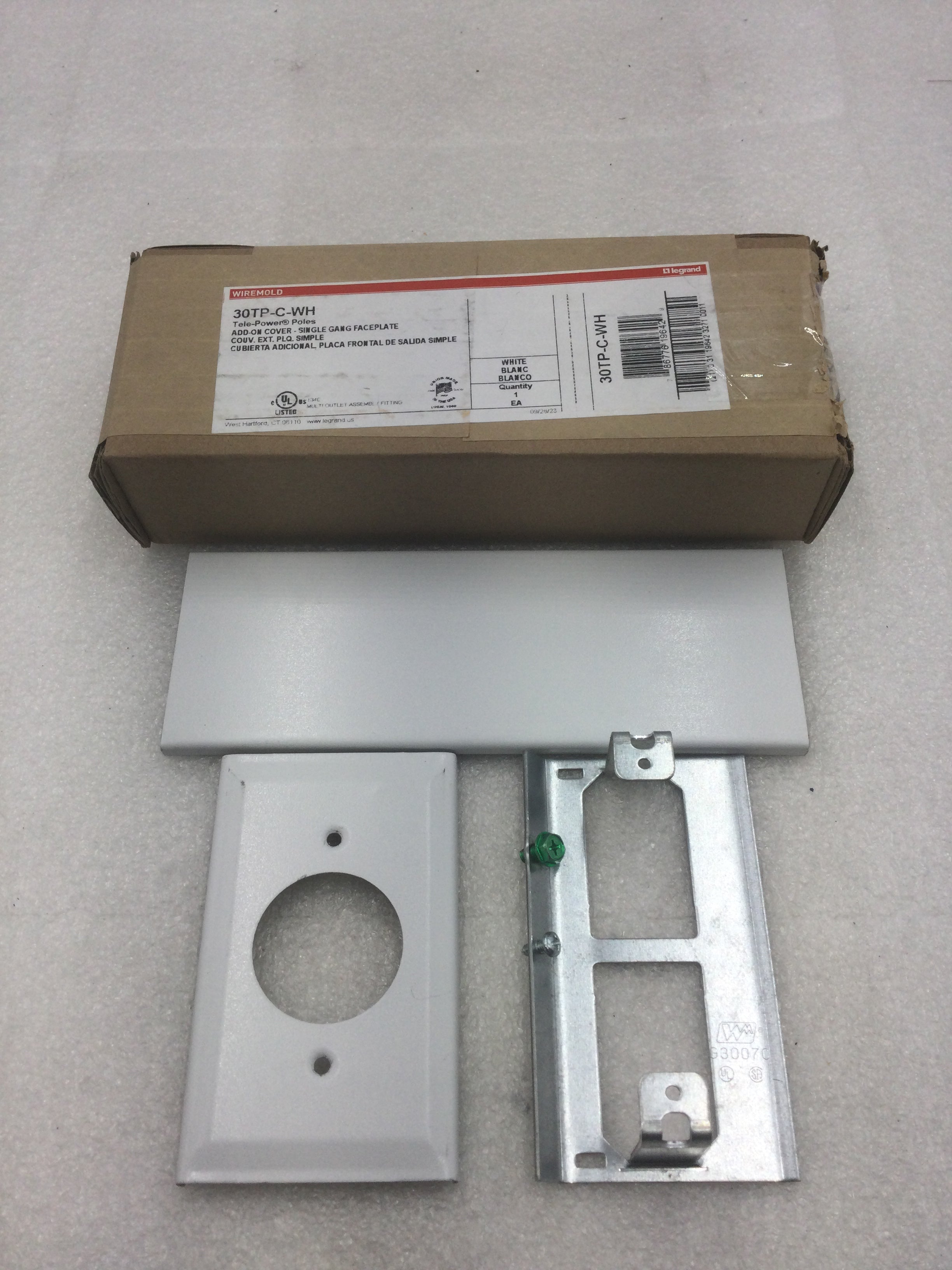 Legrand Wiremold 30TP-C-WH Tele-Power Pole Add on Cover w/ Single Gang