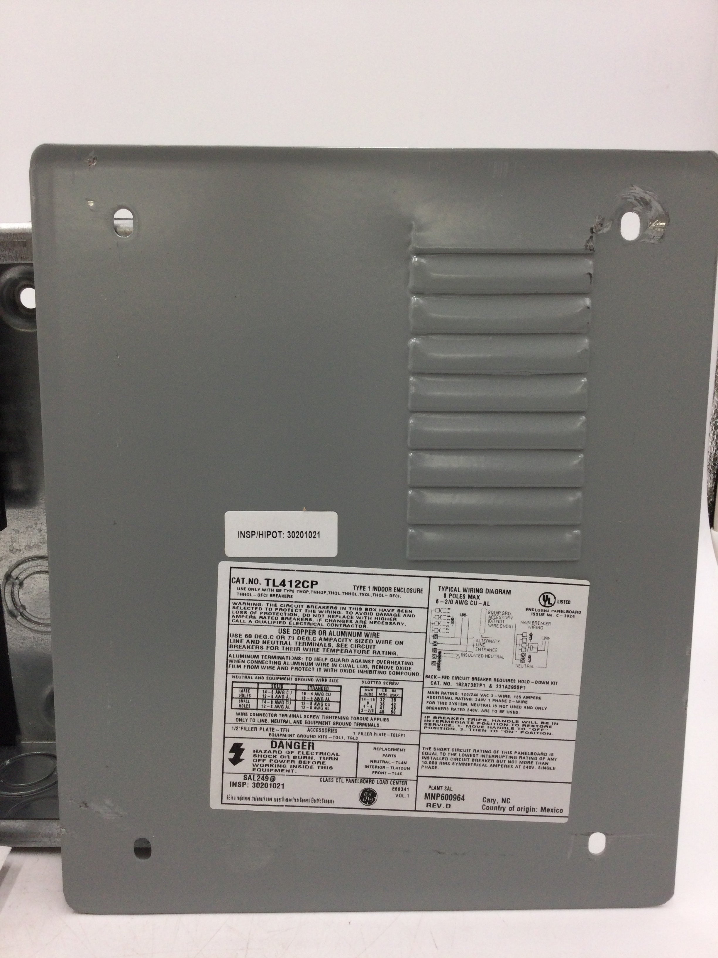 GE TL412CP PowerMark Gold Dead Front Only 125 Amp 4 Space 8 Circuit 10