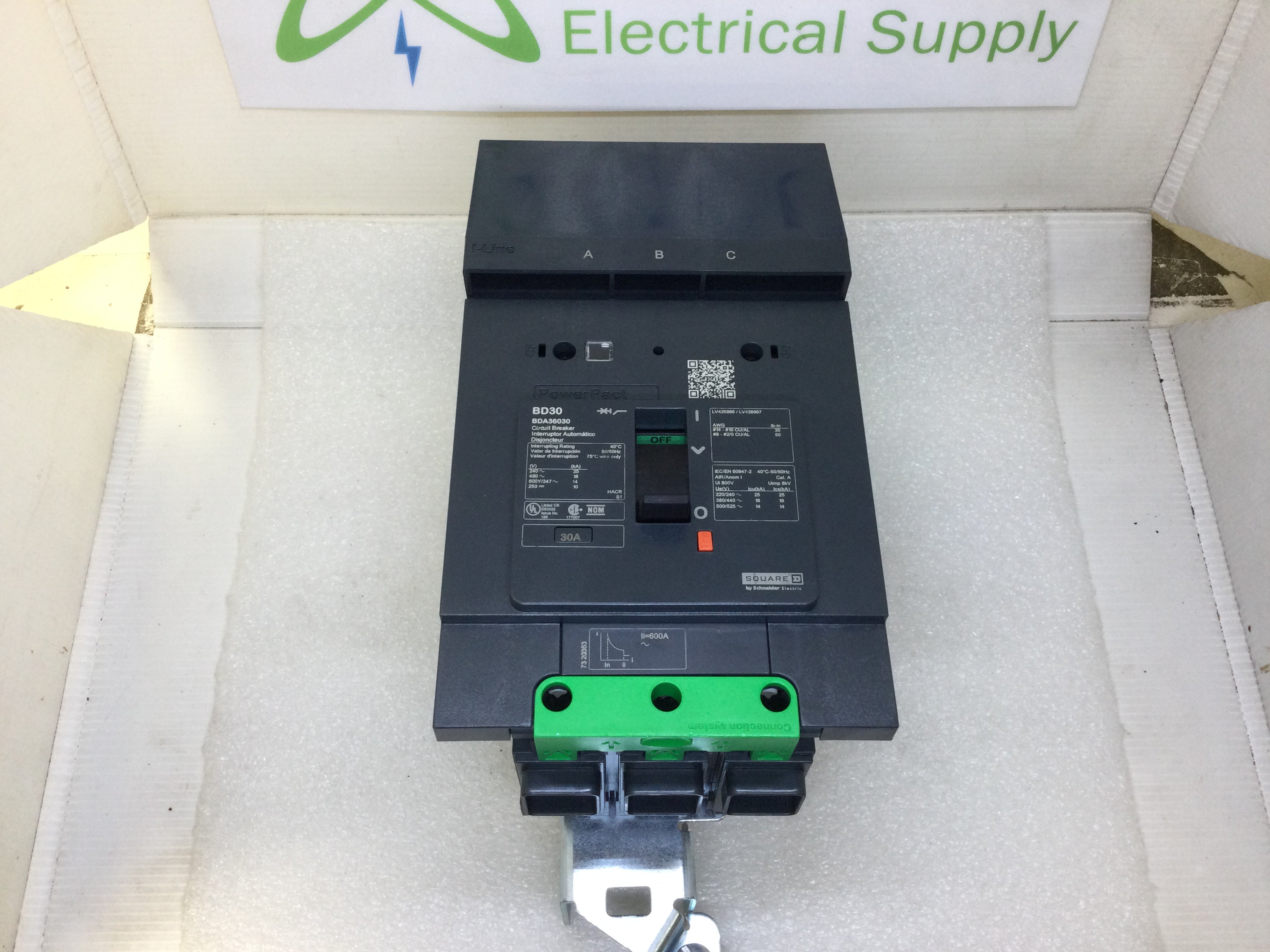 Square D BDA36030 30 Amp 3 Pole 600V 18KA PowerPact I Line Circuit Bre