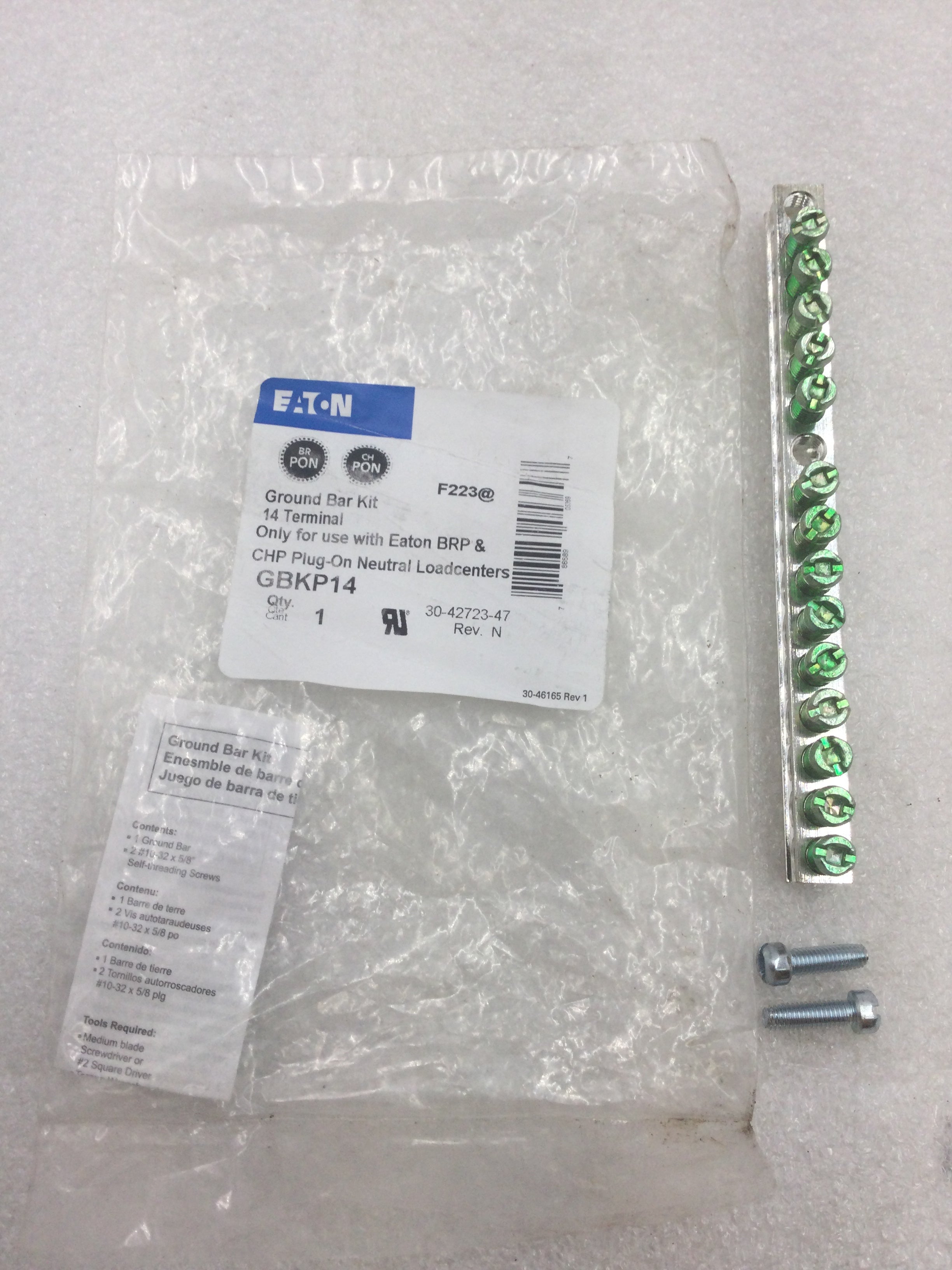 Eaton GBKP14 Cutler Hammer 14 Terminal Ground Bar Kit for BRP & CHP Lo
