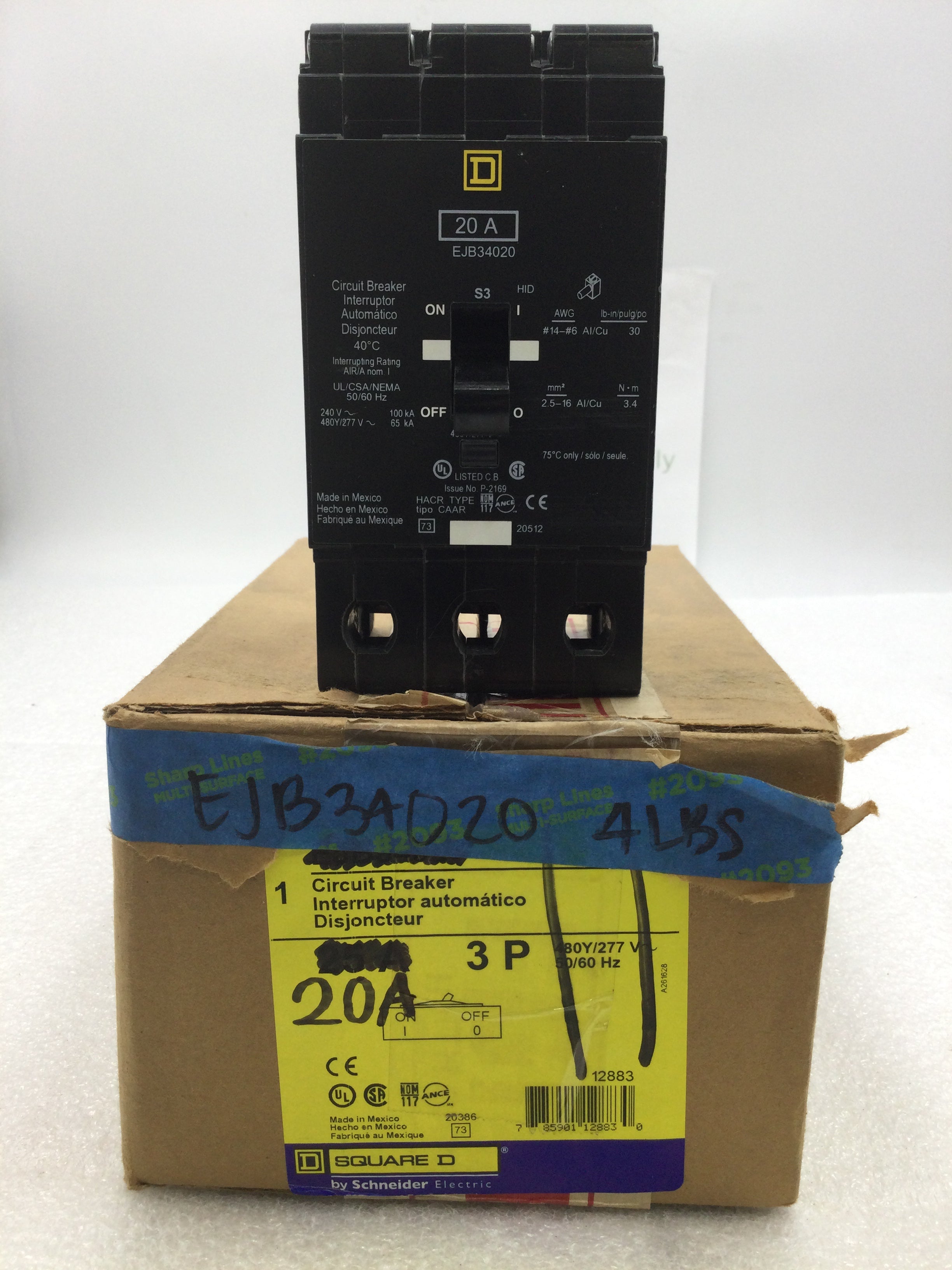 Square D EJB34020 20 Amp 3 Pole 65K 480/277V Circuit Breaker