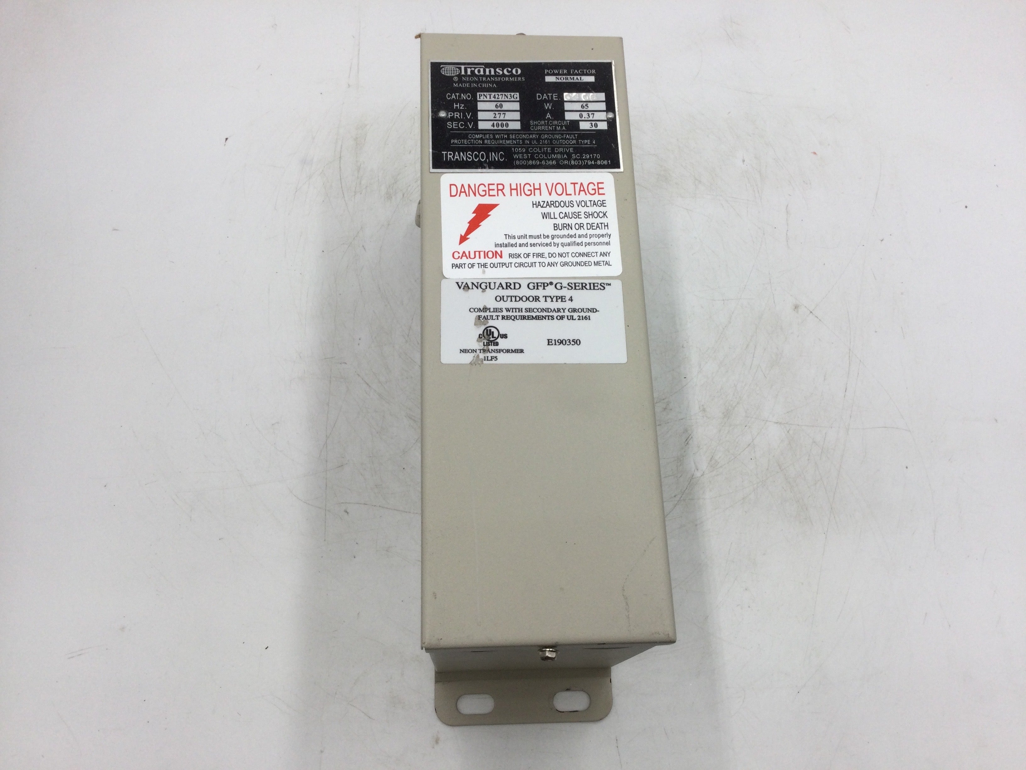 Transco Neon Transformer PNT427N3G 120V 65W 4000V Outdoor Type 4 GFP G