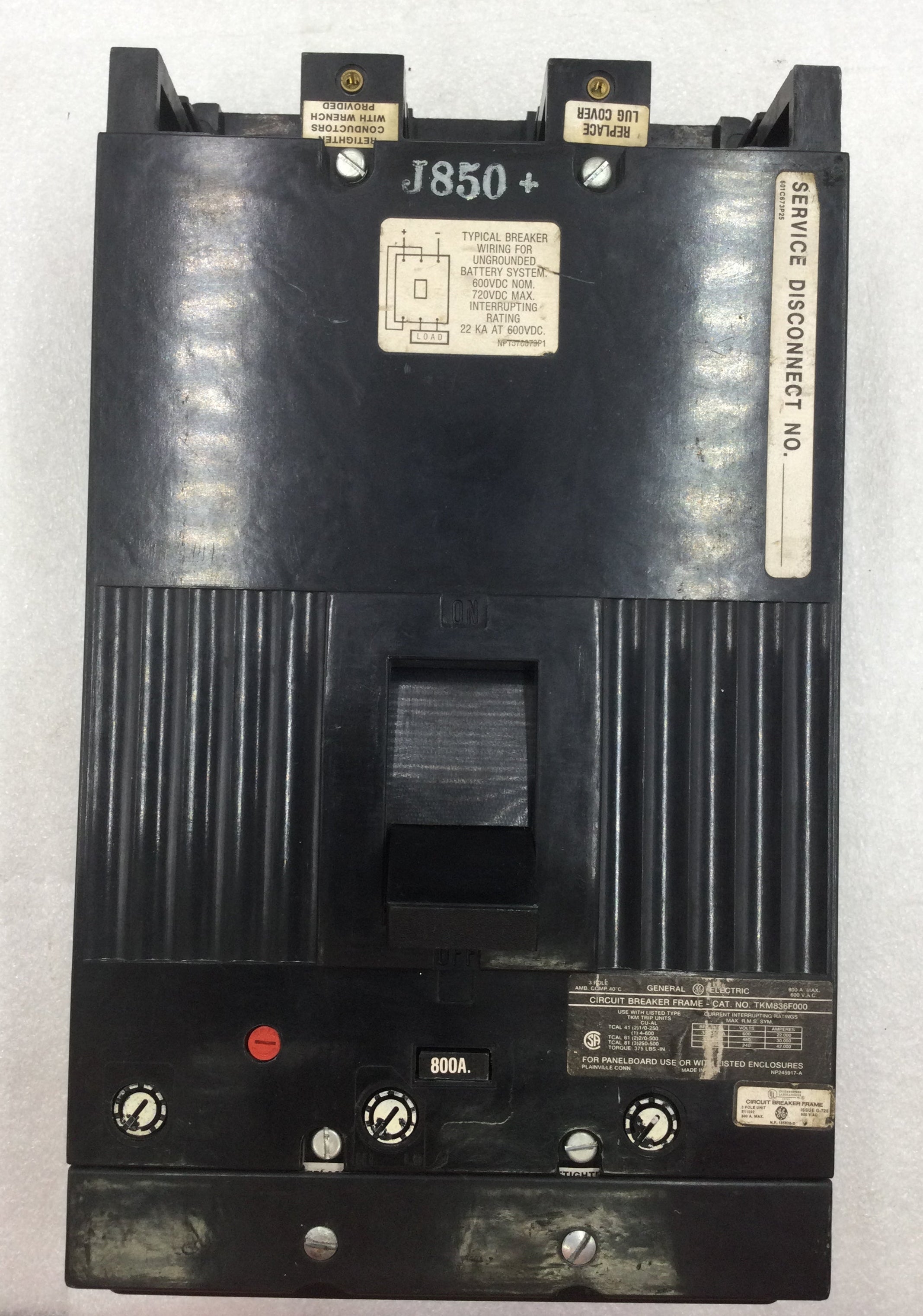 GE General Electric TKM836F000 800 Amp 3 Pole 600 VAC Circuit Breaker