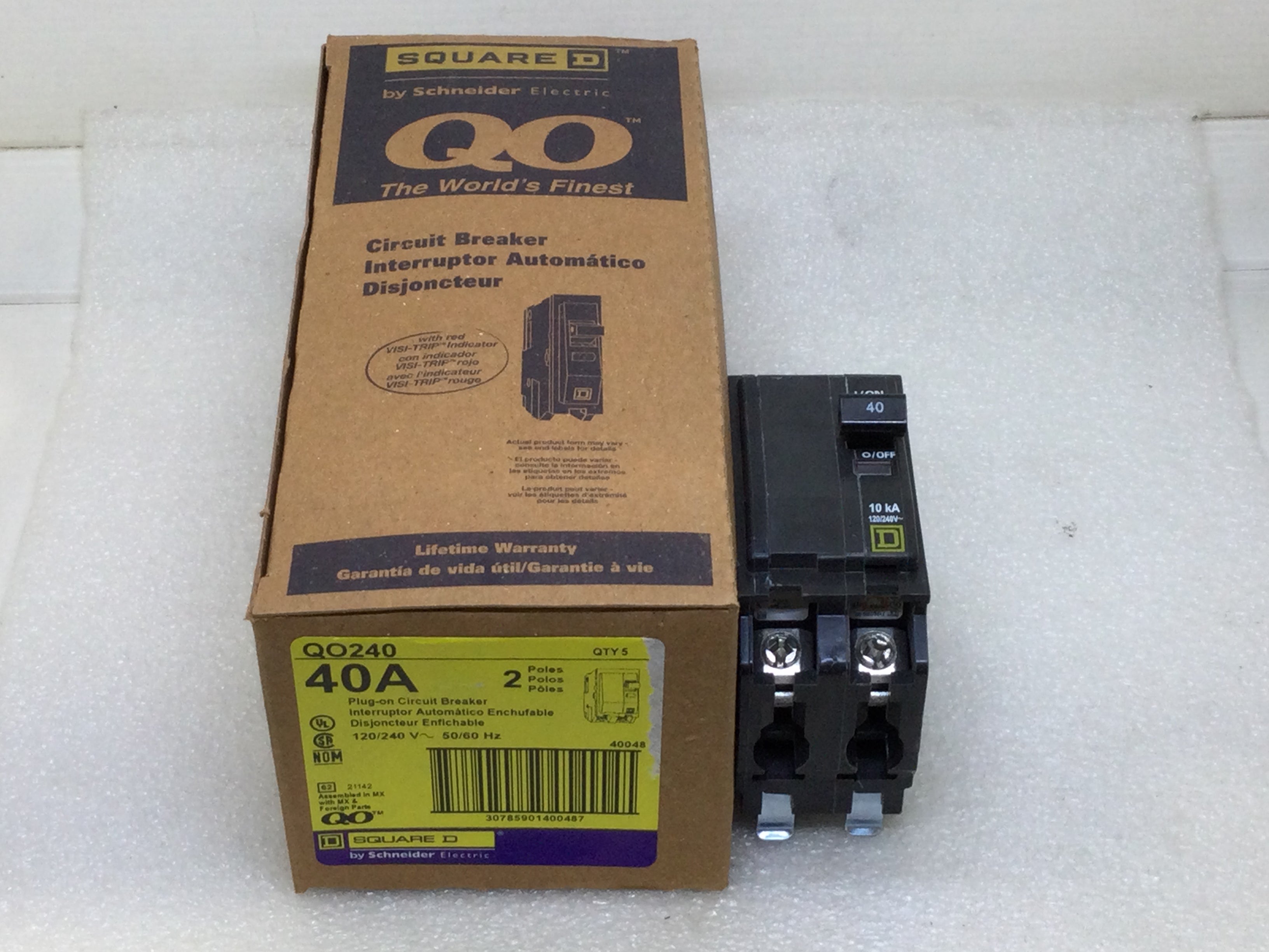 Square D QO240 40 Amp 2 Pole 120/240V Circuit Breaker - Yellow Face