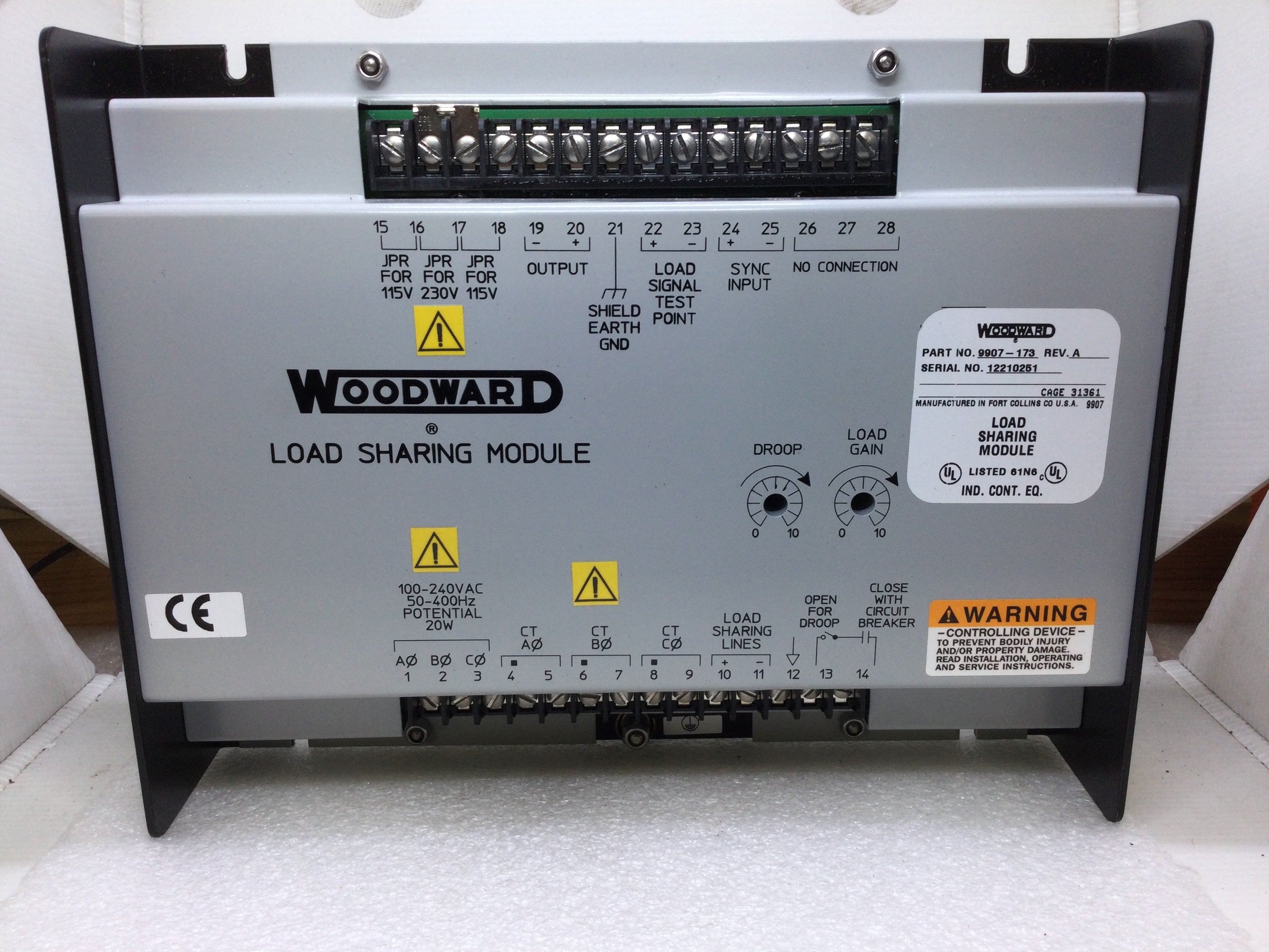 Woodward Load Sharing Module 9907-173 Rev.A 100-24v0VAC 50-400Hz Poten