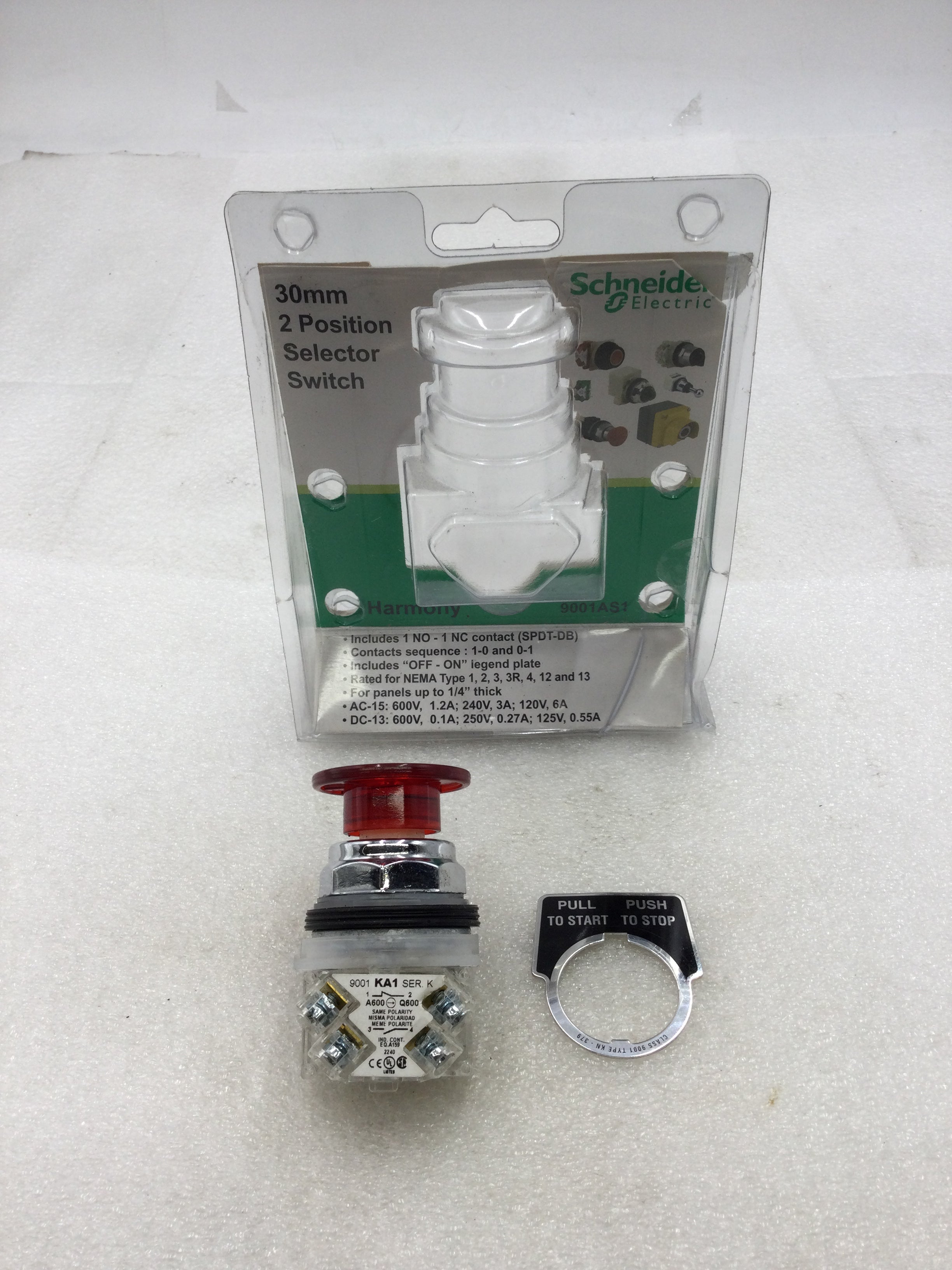 Schneider Electric 9001AS1 30mm 2 Position SPDT Selector Switch Nema 1