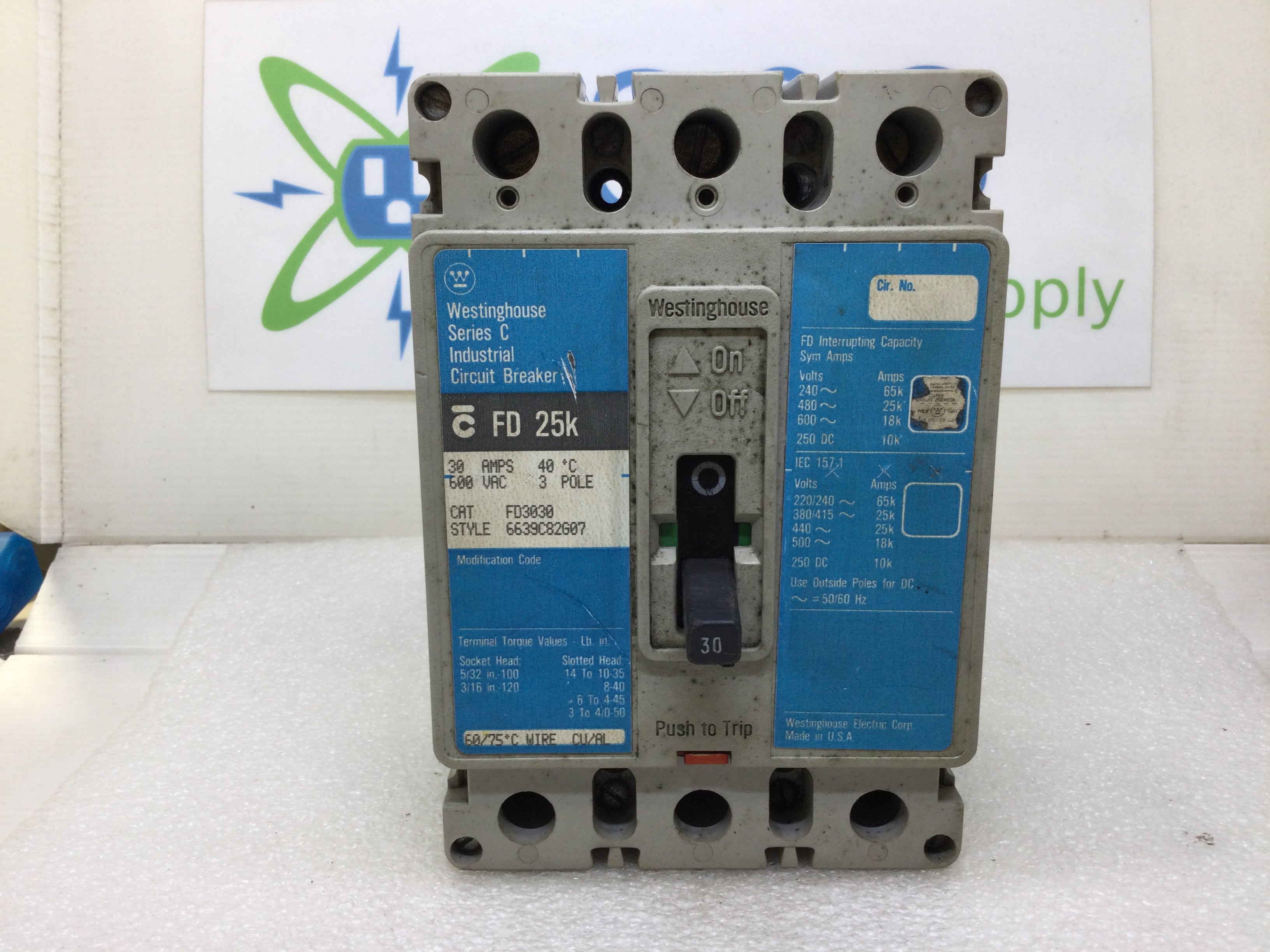 Westinghouse FD3030 30 Amp 600 Volt 3 Pole Circuit Breaker 35k Blue La