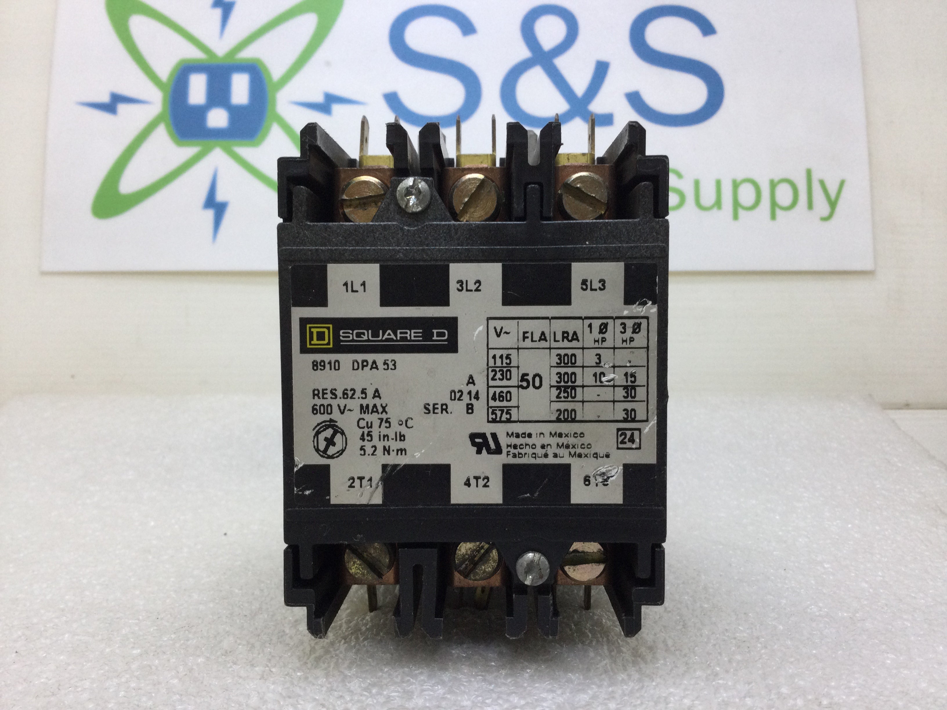 Square D 8910 DPA53 Definite Purpose Contactor 50 Amp 3 Pole 115-600 V