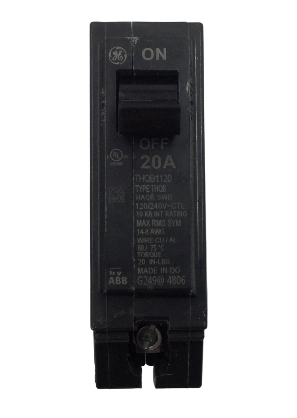 GE TQB/THQB1120 20 Amp 1 Pole 240V Circuit Breaker - Printed Face
