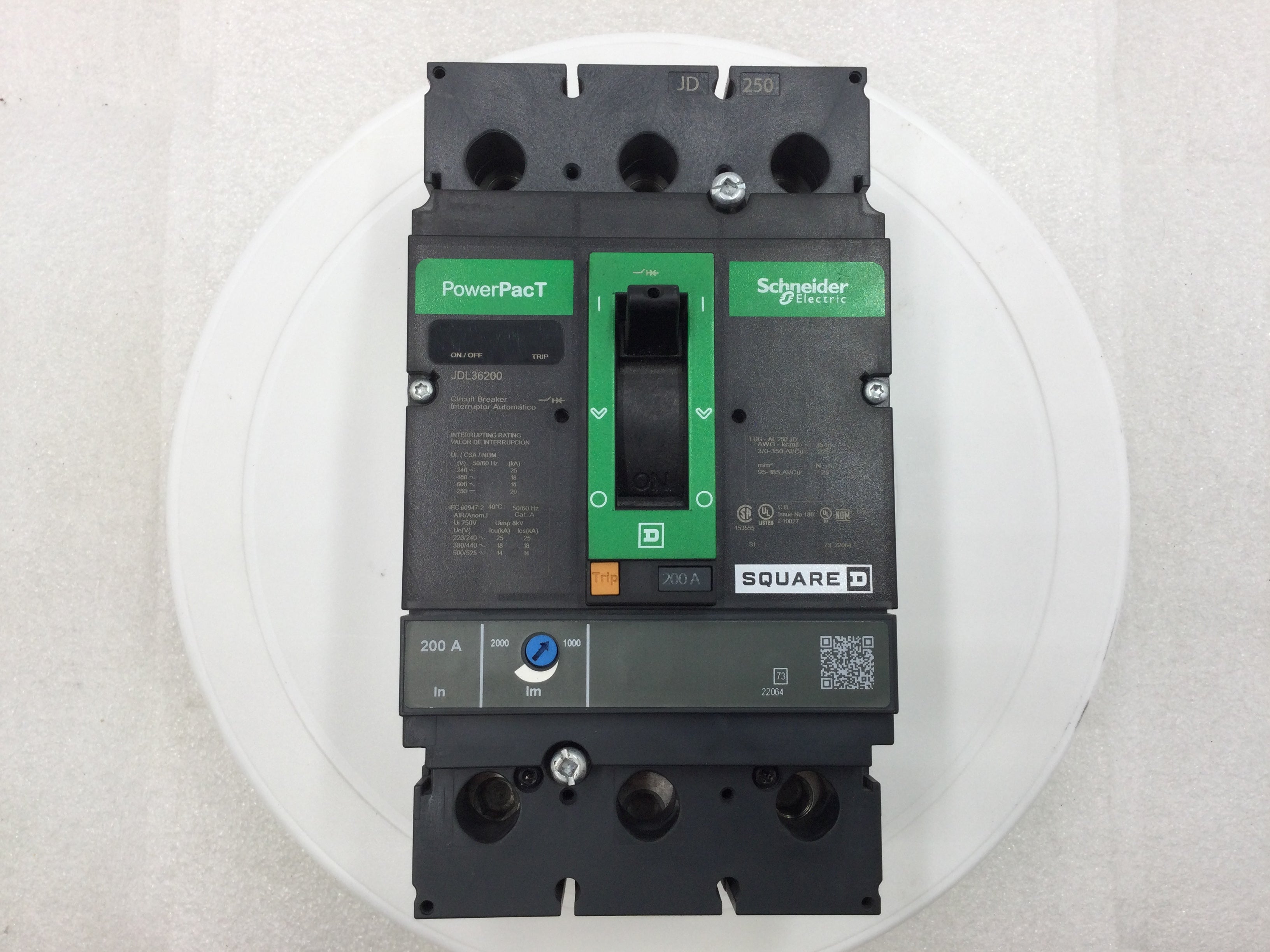 Square D JDL36200 200 Amp 3 Pole 240V PowerPacT Circuit Breaker