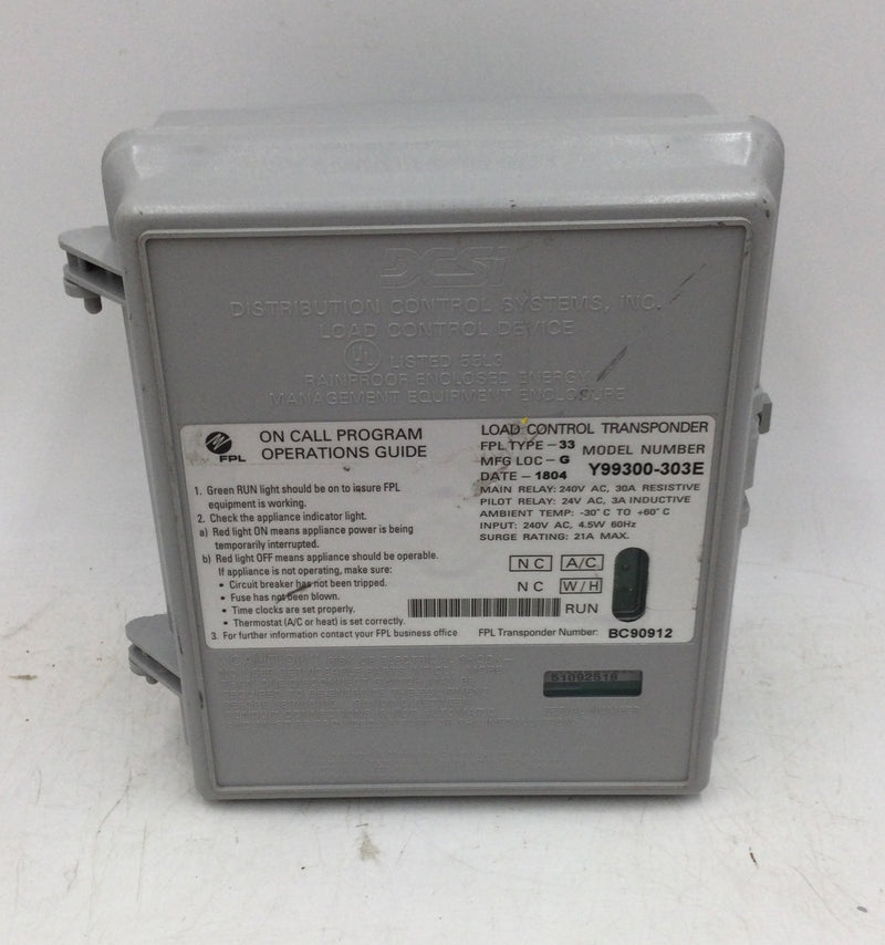 DCSI Y99300-303E Load Control Transponder 240 VAC 30 Amps FPL Type 33