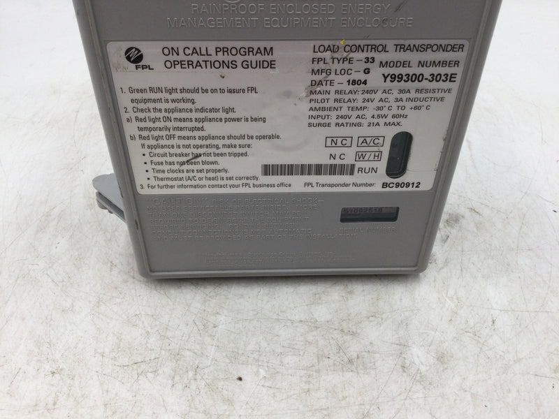 DCSI Y99300-303 30 Amp 240V FPL Type 33 Load Control Transponder