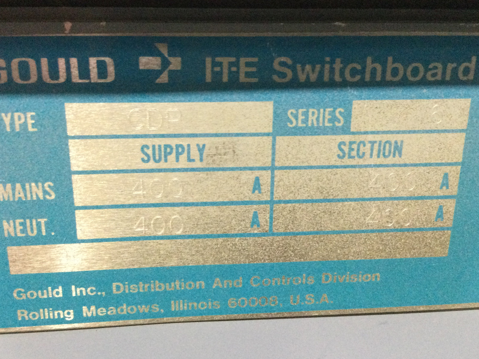 Siemens/ITE/Gould CPD 304W 400 Amp 277-480 Volt Distribution Panel Boa