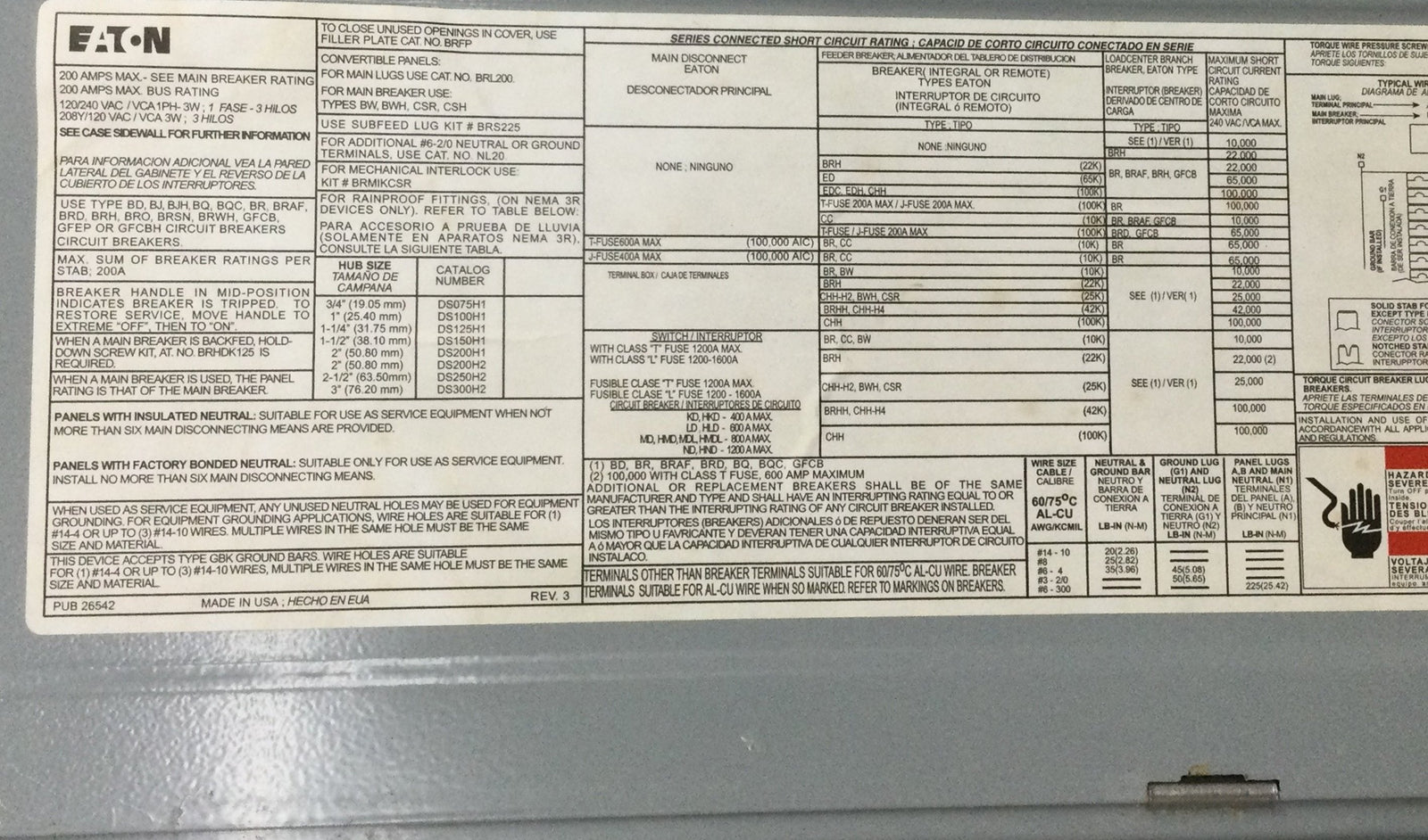Challenger Eaton Powermaster Panel Cover Only w/Main 30 Space 200 Amp
