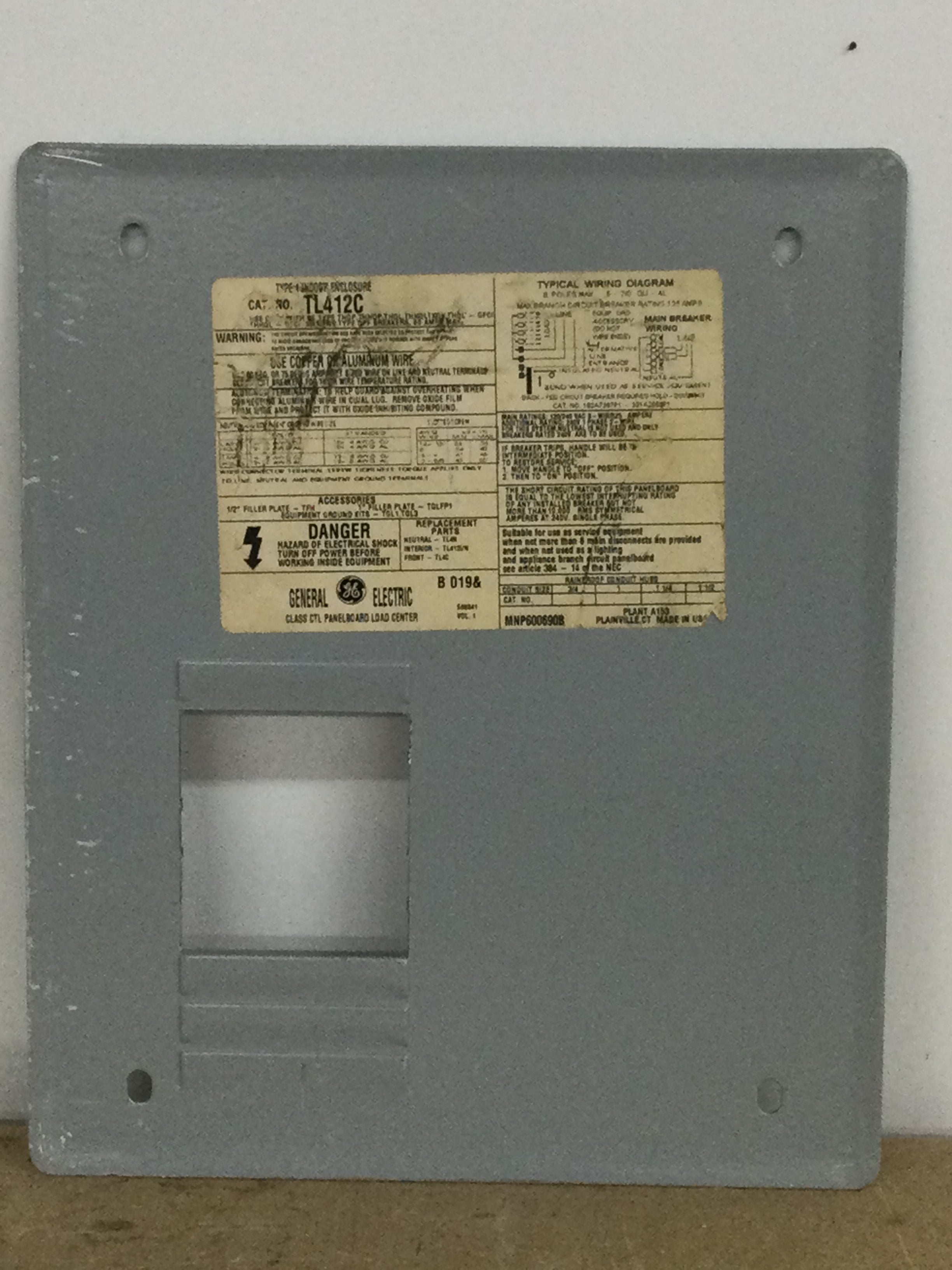 General Electric TL412C Dead Front Only 8 Space 60 Amp 10 3/8" x 8 5/8