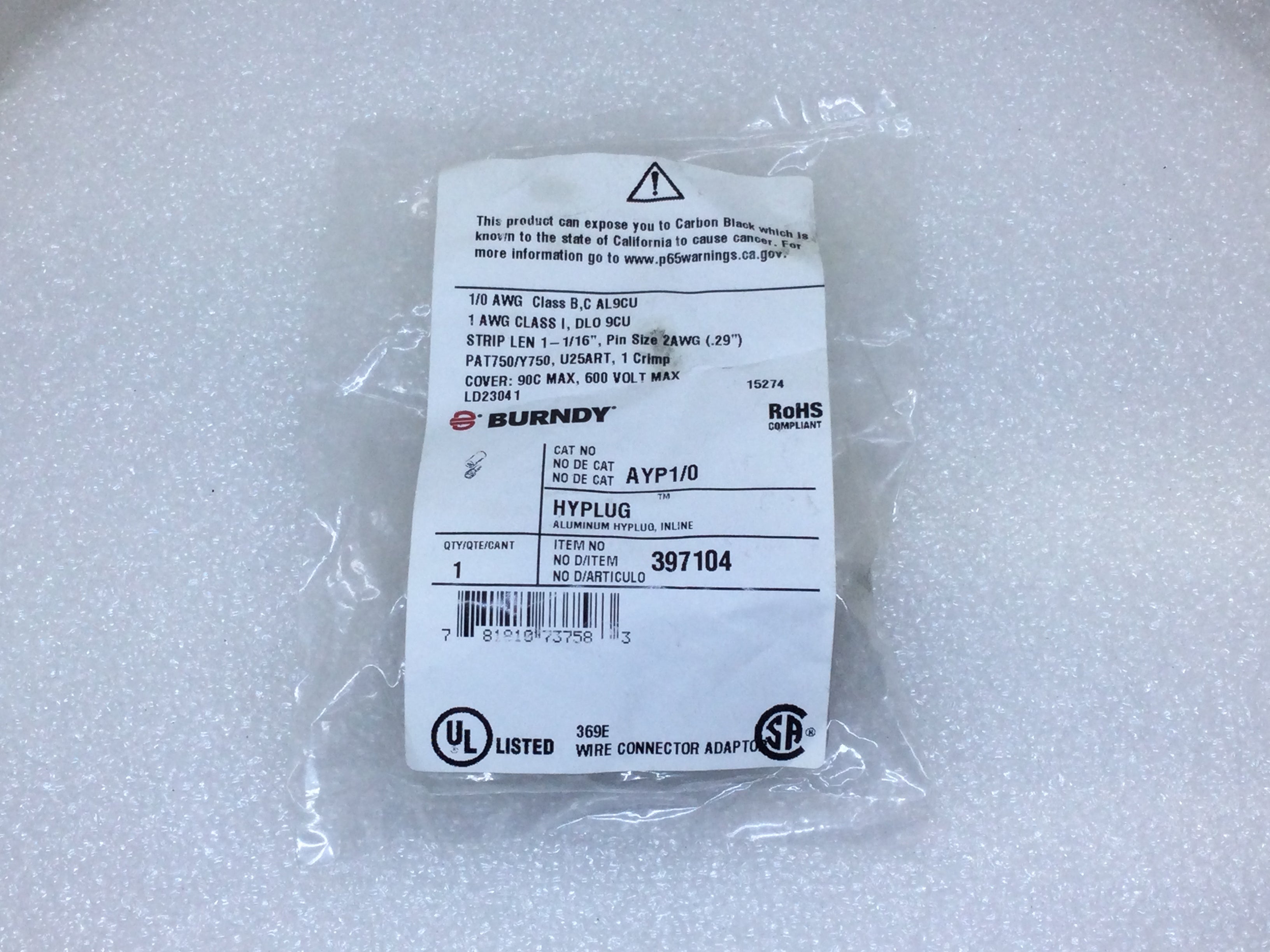 Burndy AYPO1/0 Compression Pin Adapter
