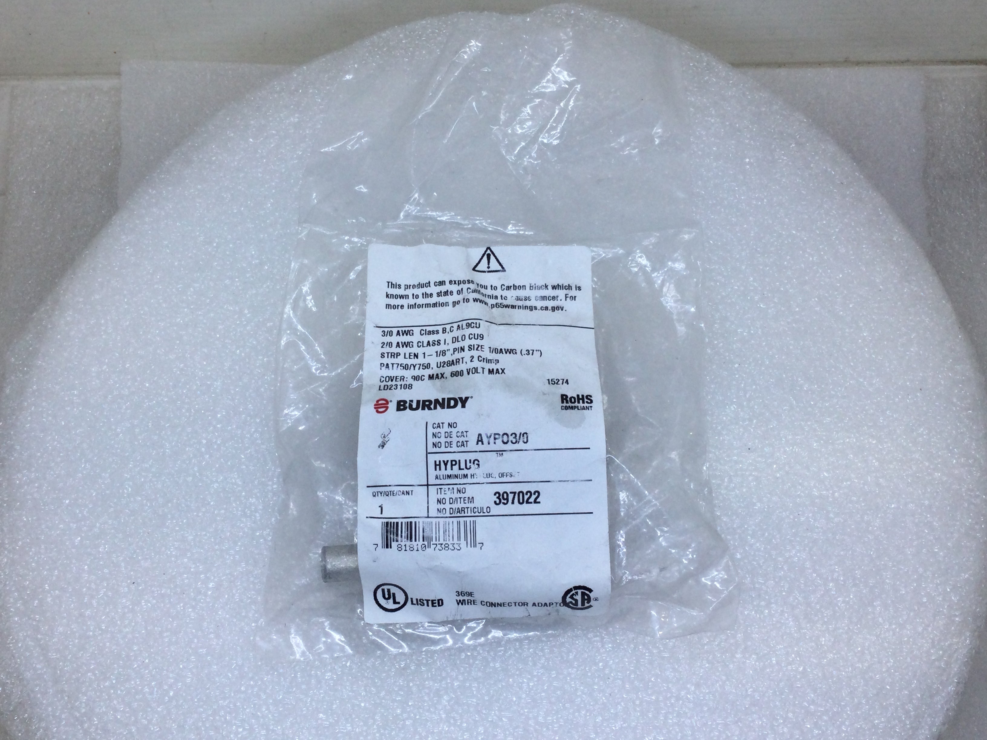 Burndy AYPO3/0 Compression Pin Adapter