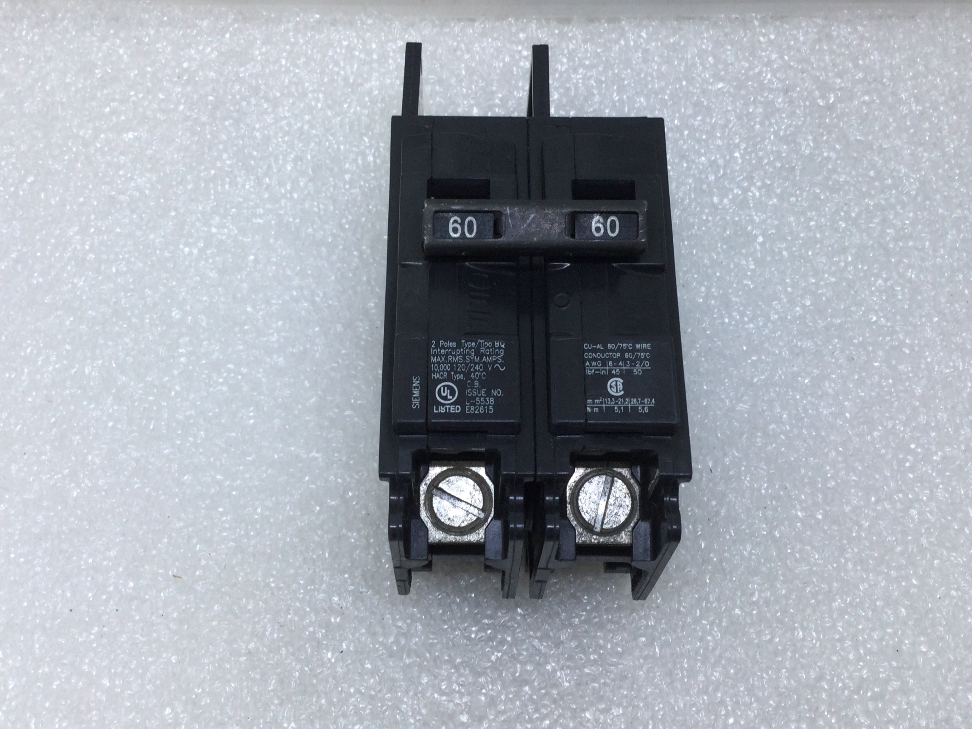 Siemens/ITE/Gould BQ2B060 60 Amp 2 Pole 120/240V Feed-Through Breaker