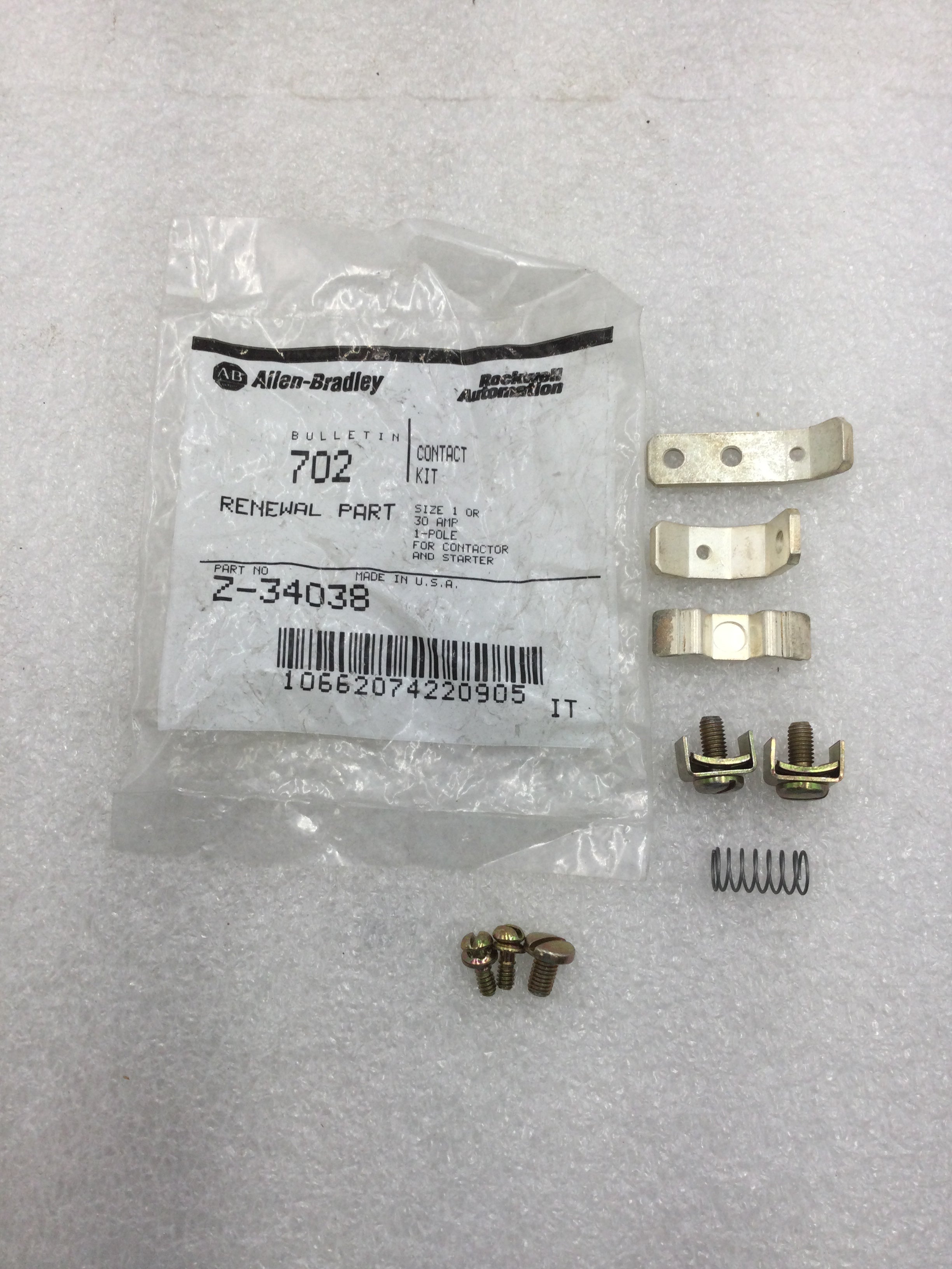 Allen-Bradley Z-34038 Single Pole Contact Kit Size 1 or 30 Amp for Con