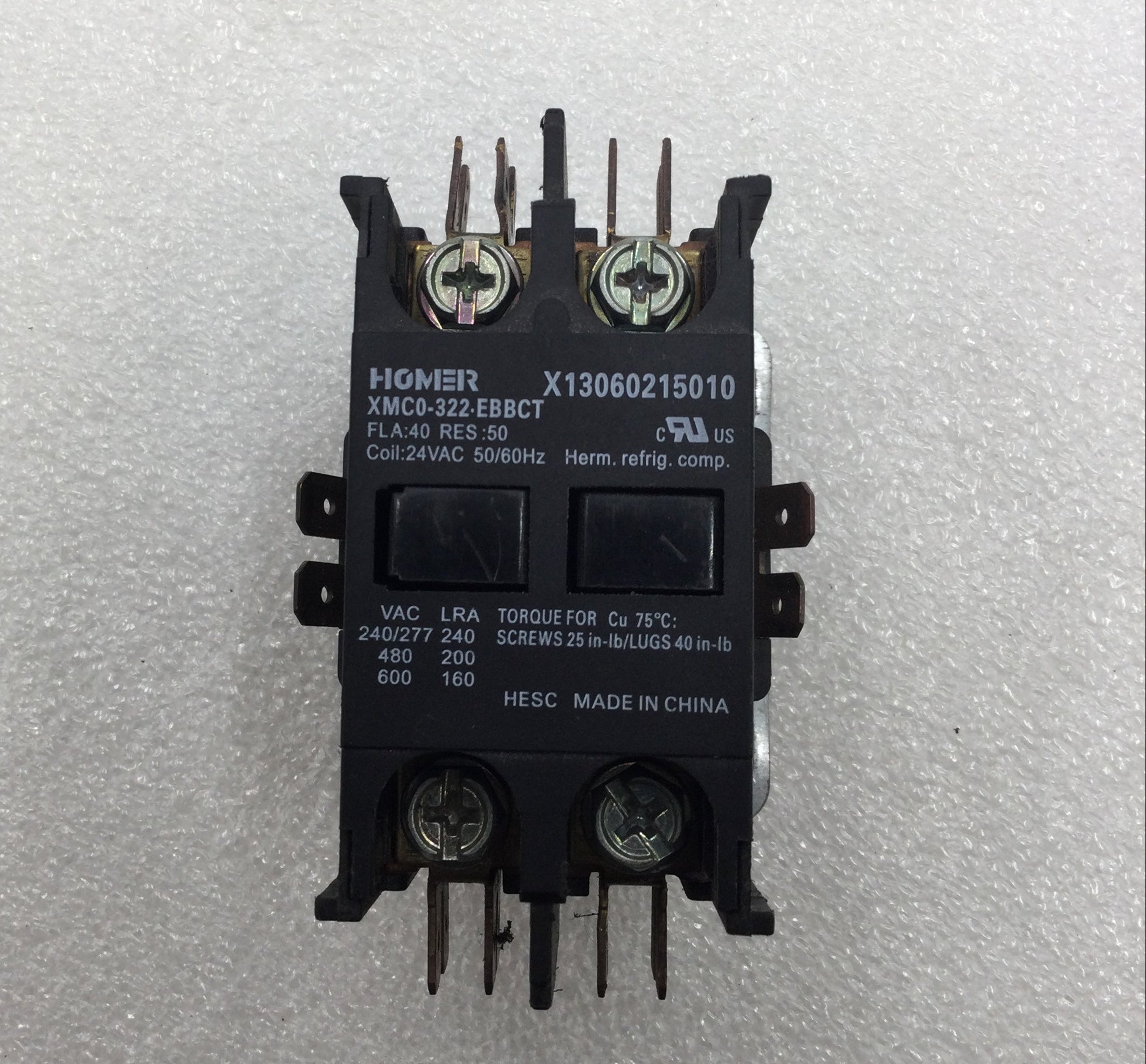 Homer XMC0-322-EBBCT 40 Amp 2 Pole 240-600 VAC Contactor with 24 VAC C