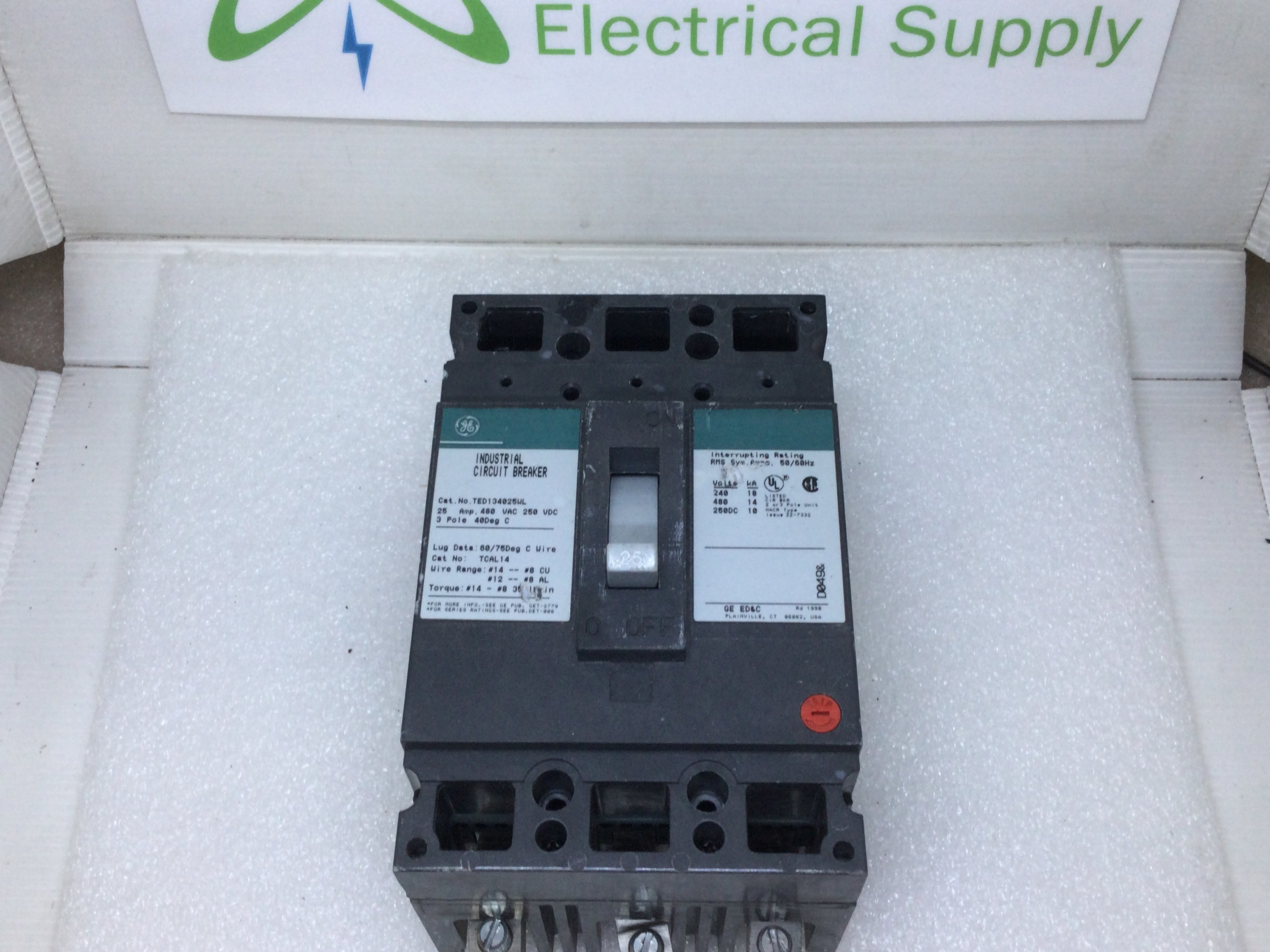 GE General Electric TED134025WL 25 Amp 3 Pole 480V Industrial Circuit