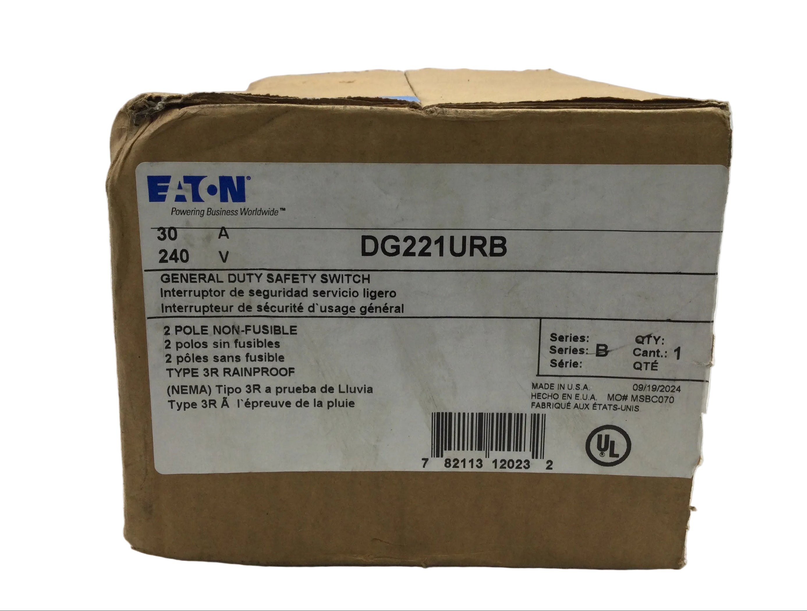 Eaton DG221URB 30 Amp 240V 2 Pole Non-Fusible Nema 3R Disconnect