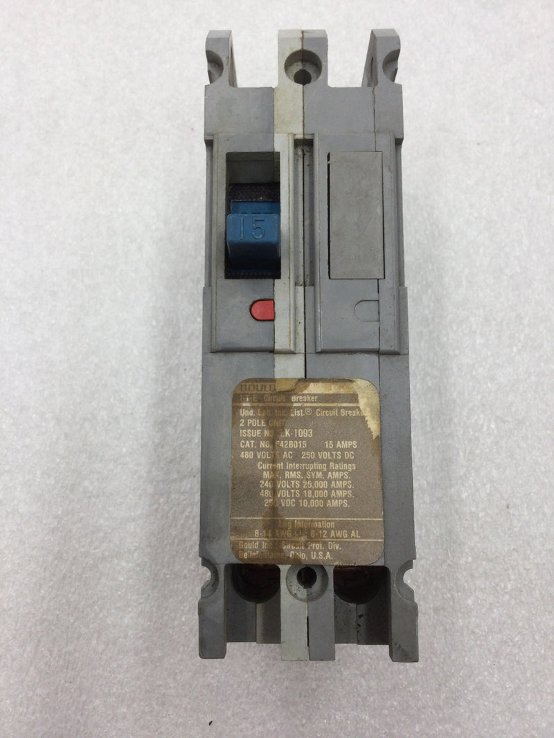 ITE Gould E42B015 15 Amp 480 VAC/250 VDC 2 Pole Circuit Breaker