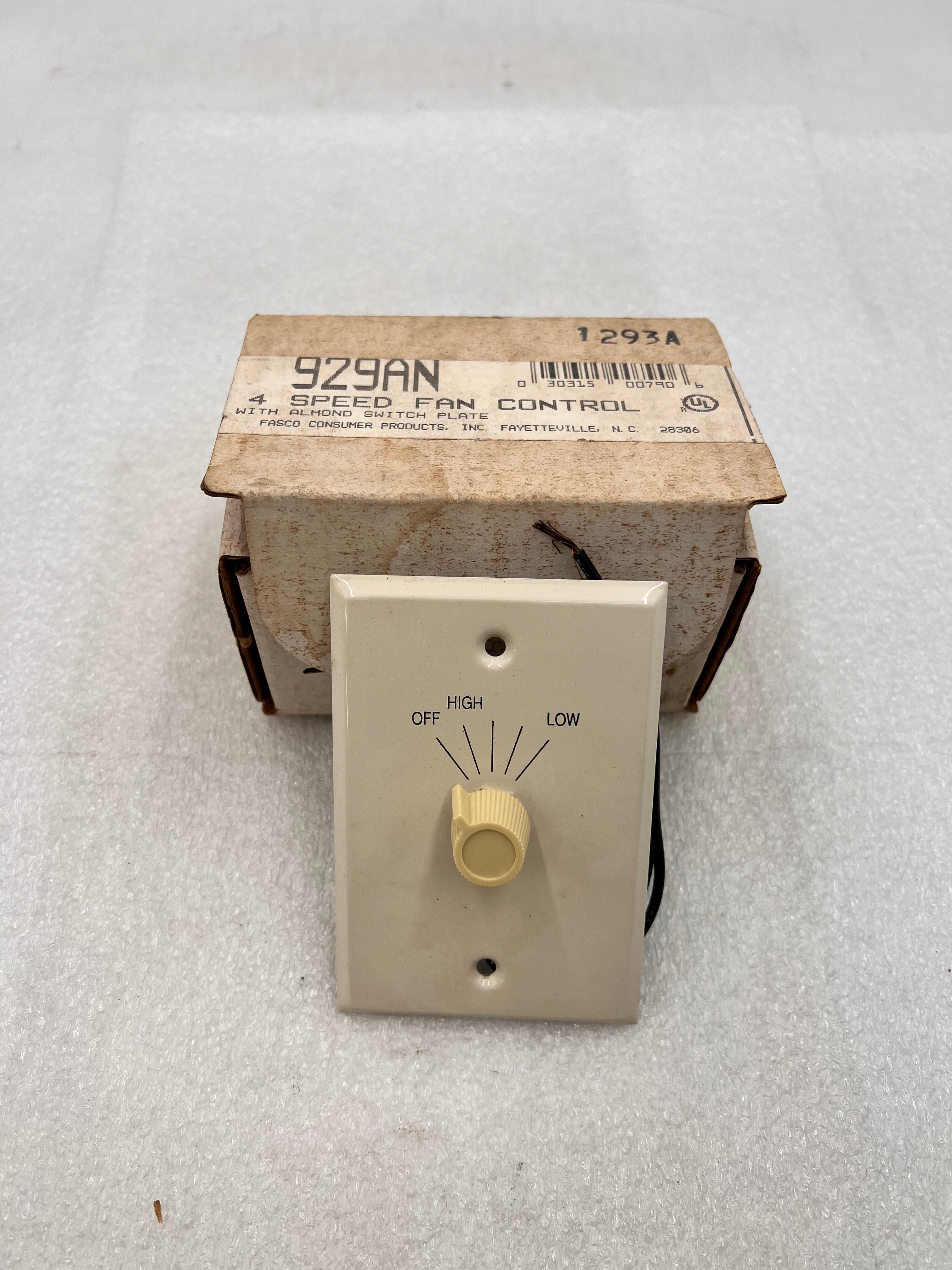 Fasco 929AN 4 Speed Fan Control with Almond Switch Plate