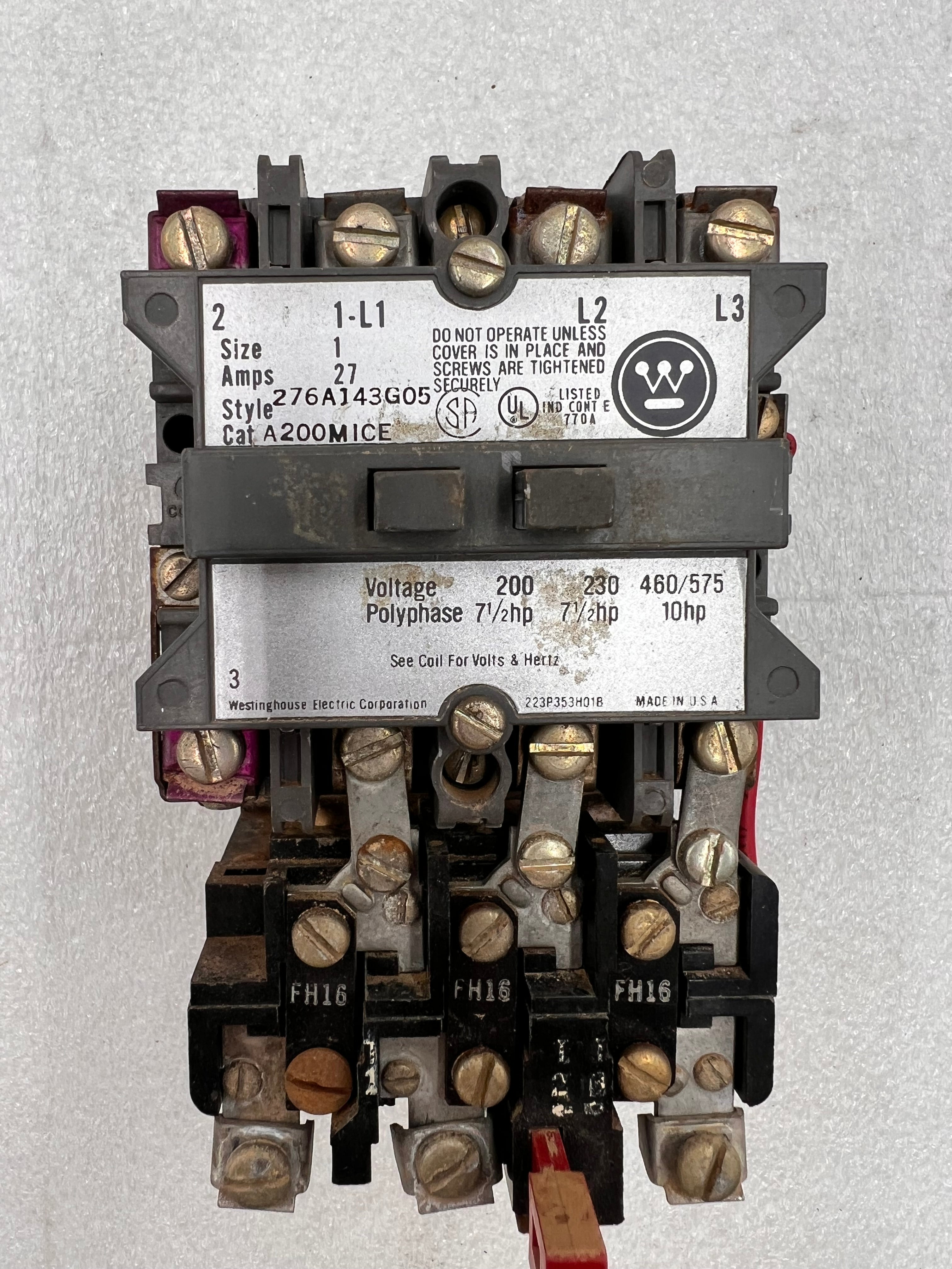 Westinghouse Motor Control A200MICE Size 1 11 Amp 3 Phase 460/575v @10