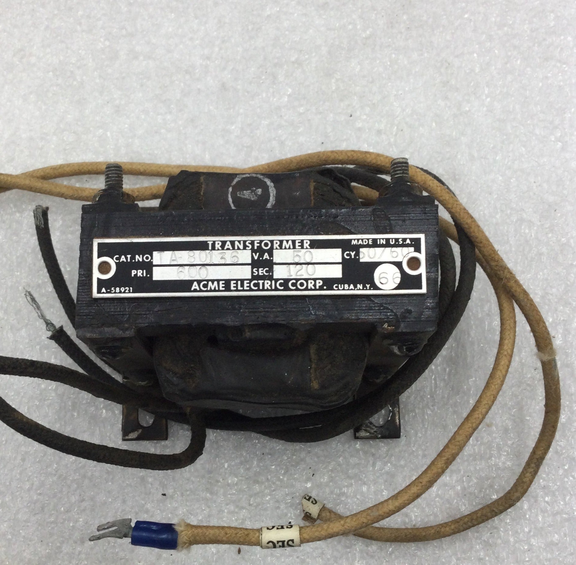Acme Electric TA-80136 Industrial Control Transformer 600 VAC Input 12