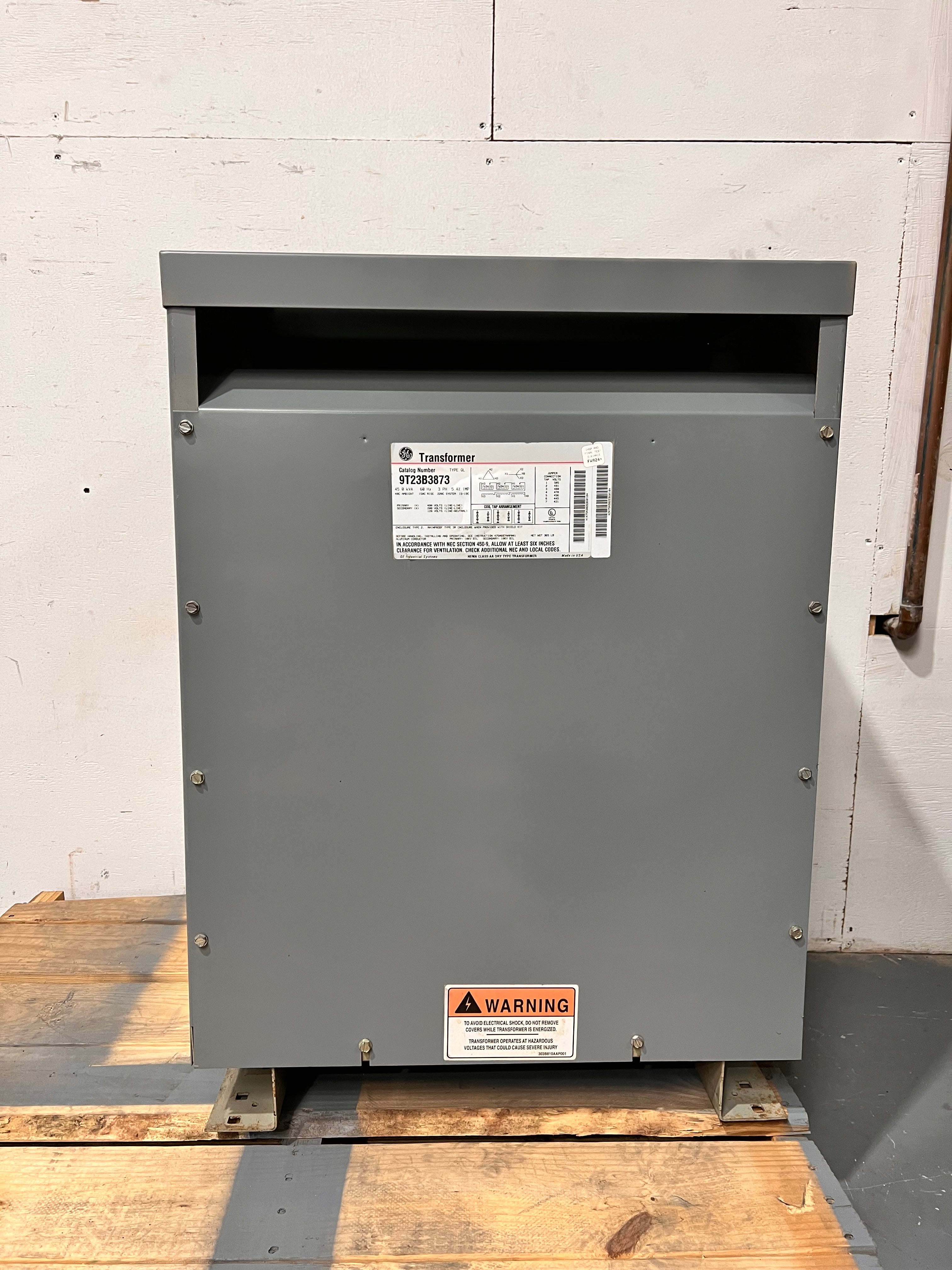 GE General Electric Dry Type Transformer 45KVA 9T23B3873 Phase Type 2