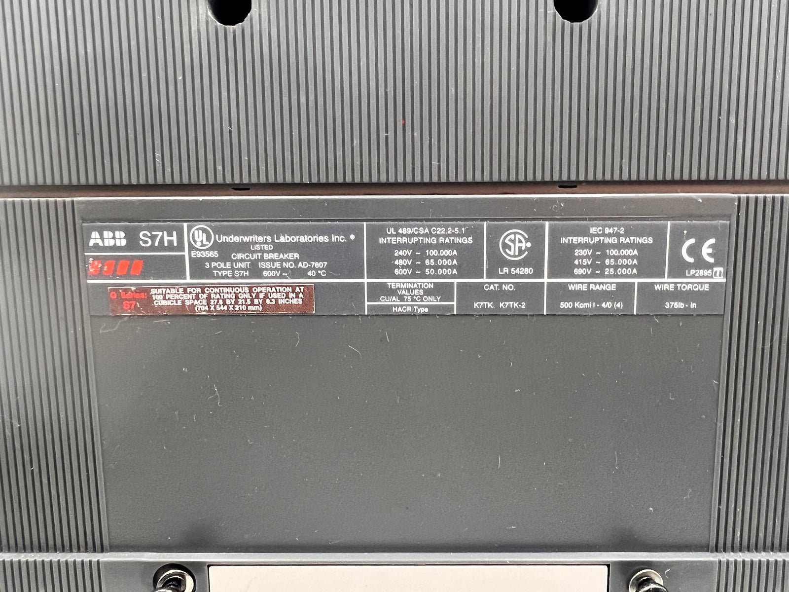 ABB SACE S7H S7 3 Pole 1200 Amp 600v Circuit Breaker PR211 LI Trip Uni