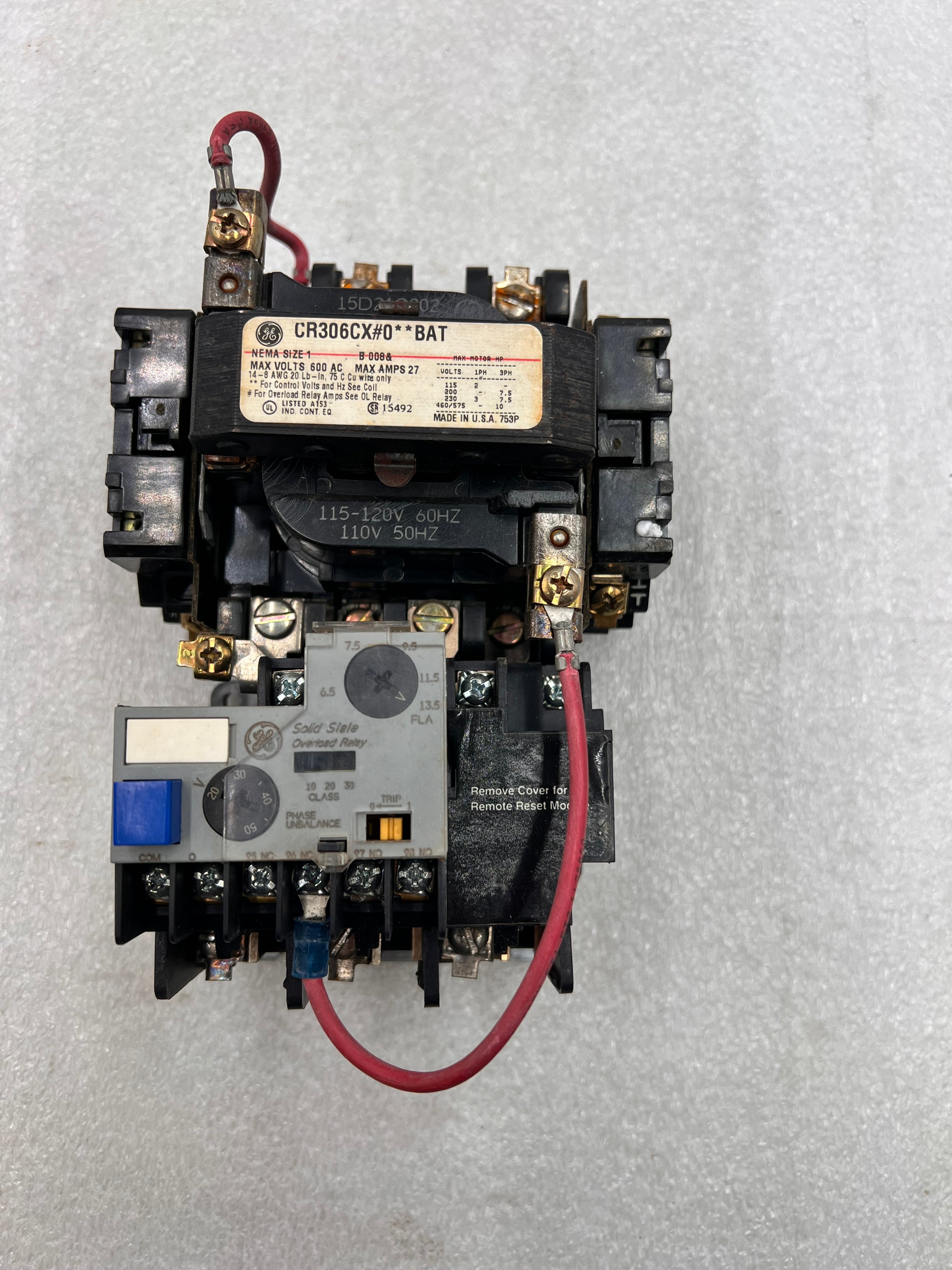 General Electric CR306CX#0**BAT Motor Starter 600V Max 27Amp Max NEMA