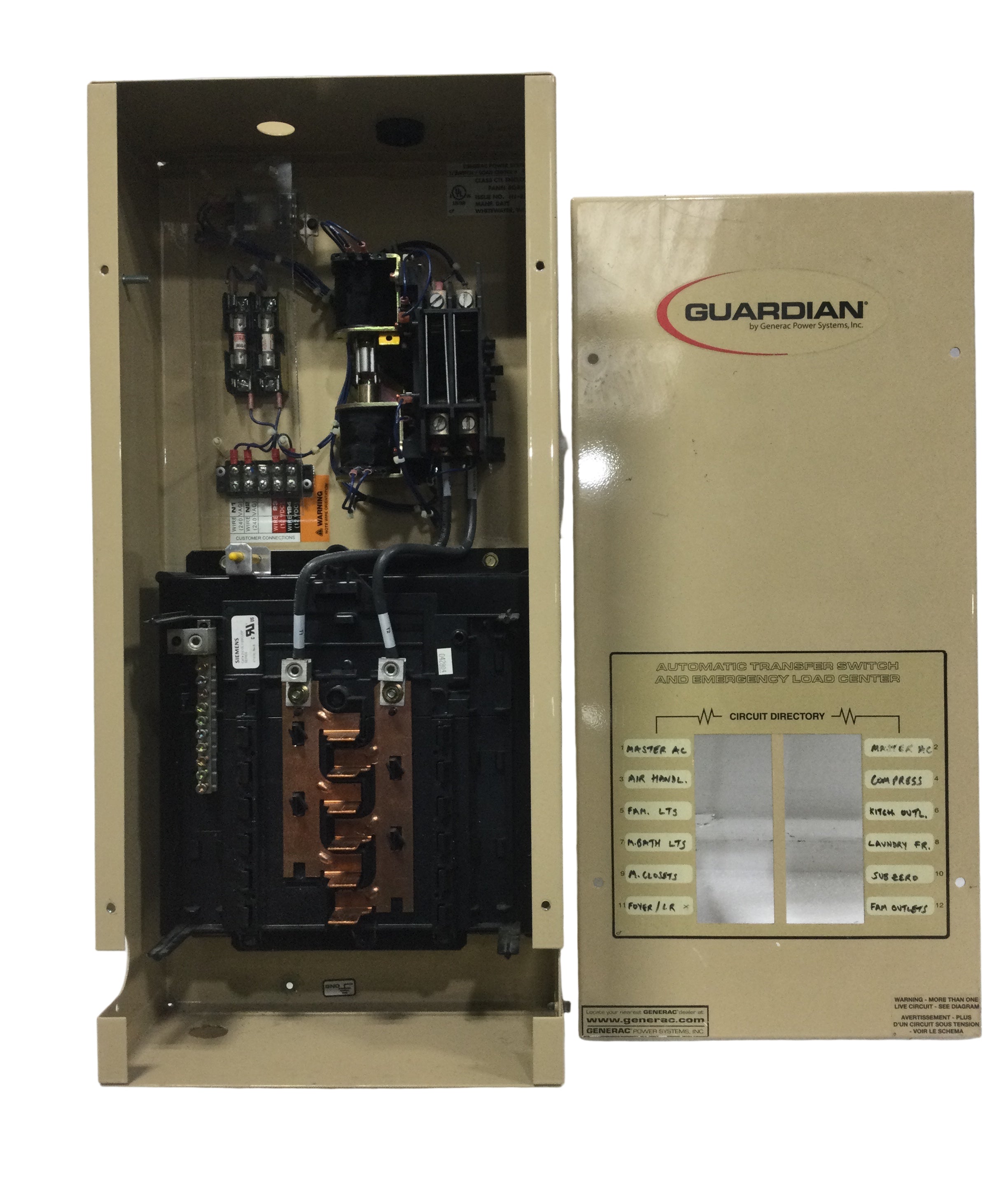 Generac 0E7969 Guardian Transfer Switch/Load Center with 12 circuits