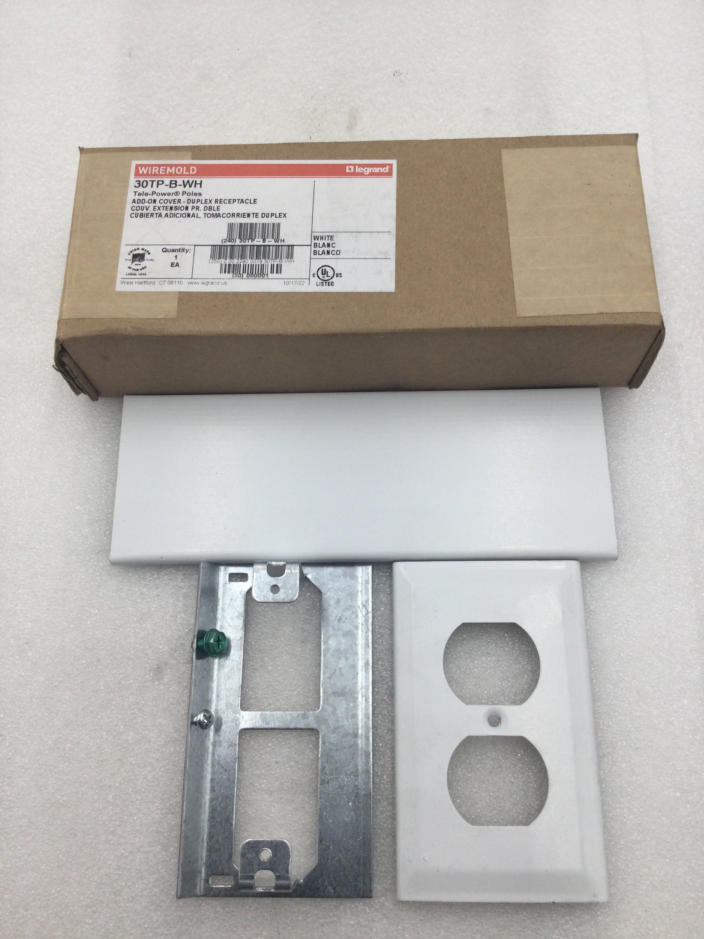 Legrand Wiremold 30TP-B-WH Tele-Power Pole Add on Cover w/ Duplex Face