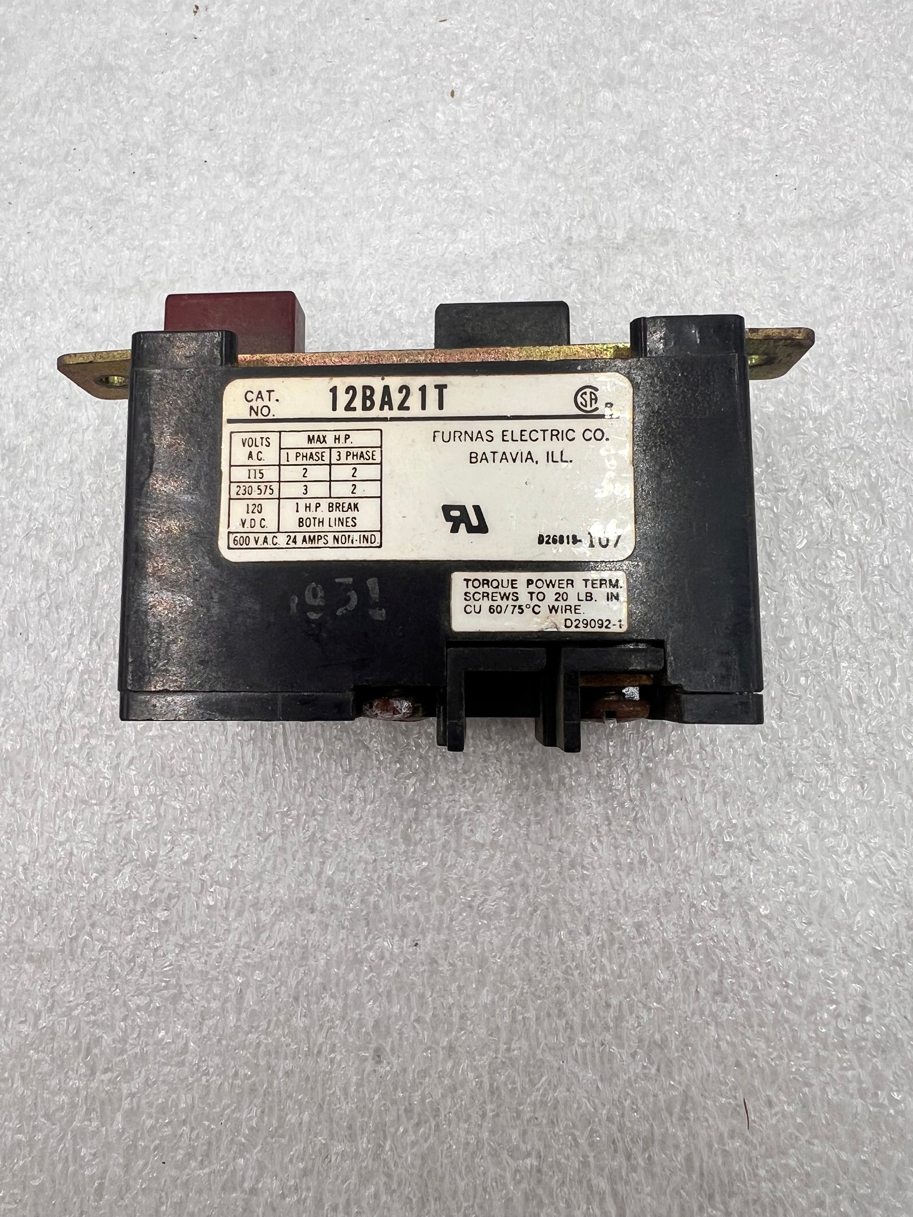 Furnas Electric 12BA21T Control Motor Starter Switch 1-3 Phase 600v
