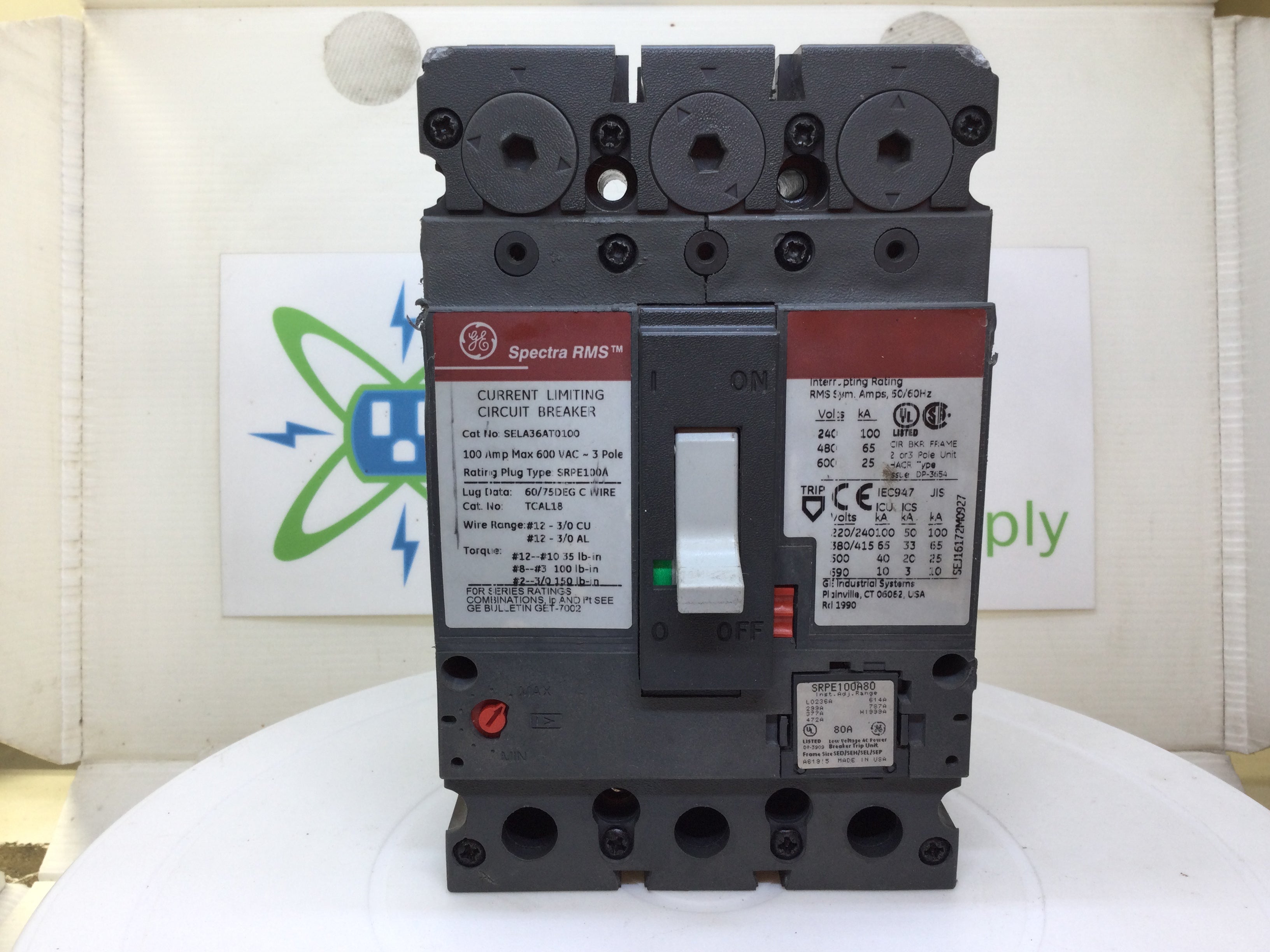 GE SELA36AT0100 100 Amp 3 Pole Circuit Breaker 80 Amp Rated Plug SRPE1