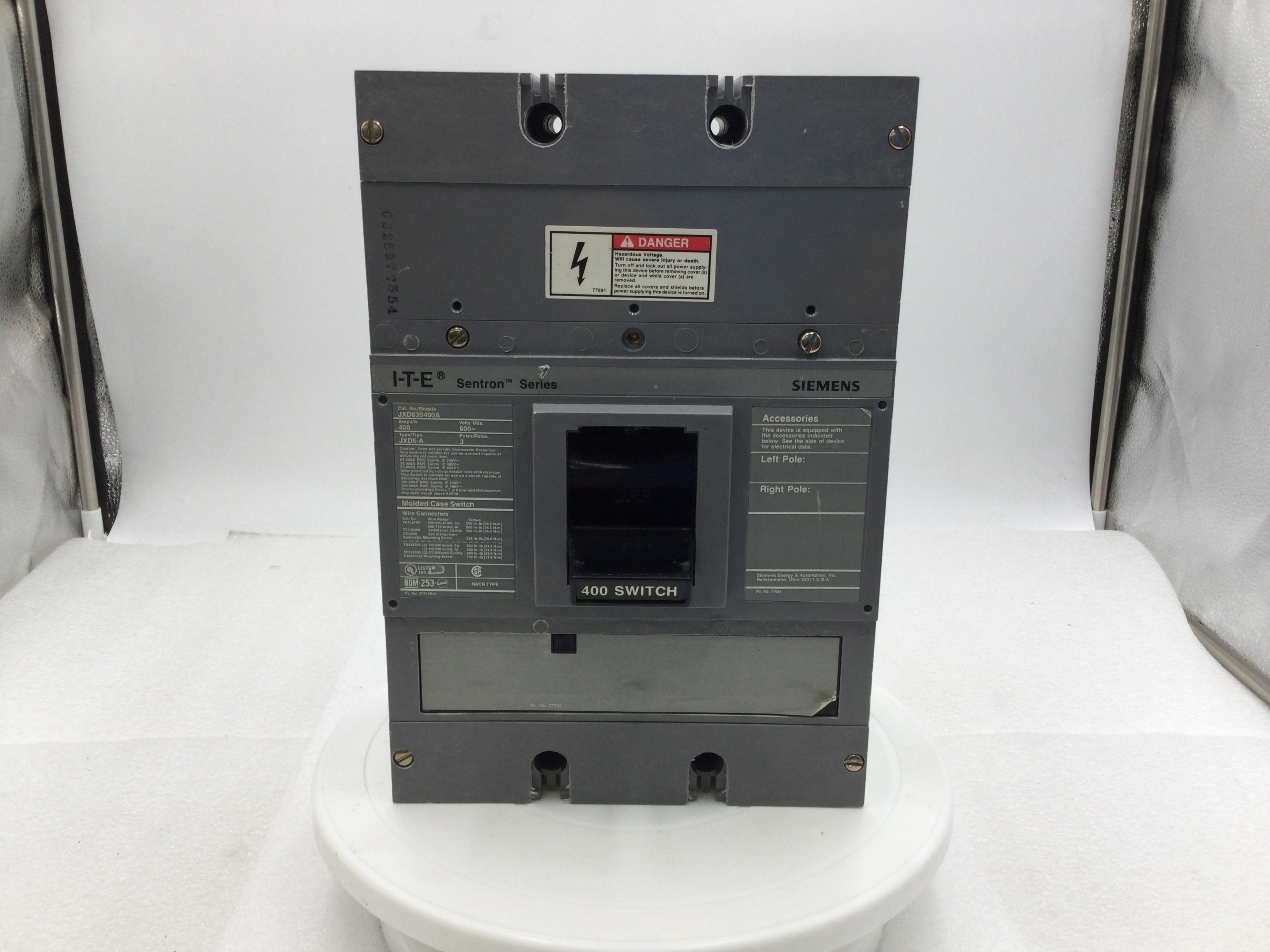 Siemens Senton JXD63S400A 400 Amp 3 Pole 600v Circuit Breaker