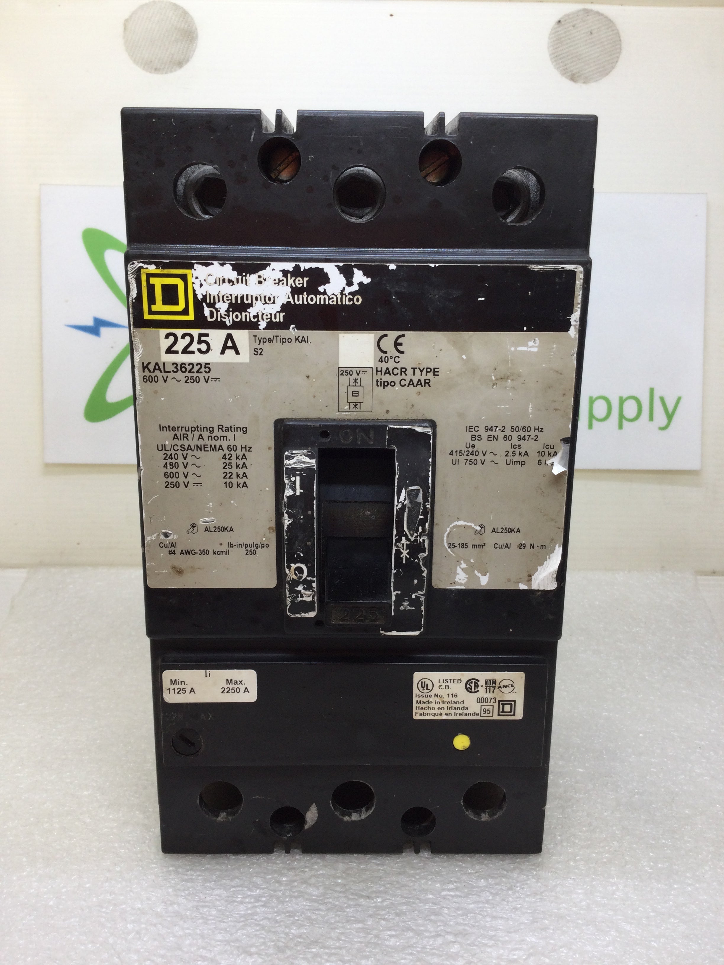 Square D KAL36225 225 Amp 3 Pole 600VCircuit Breaker