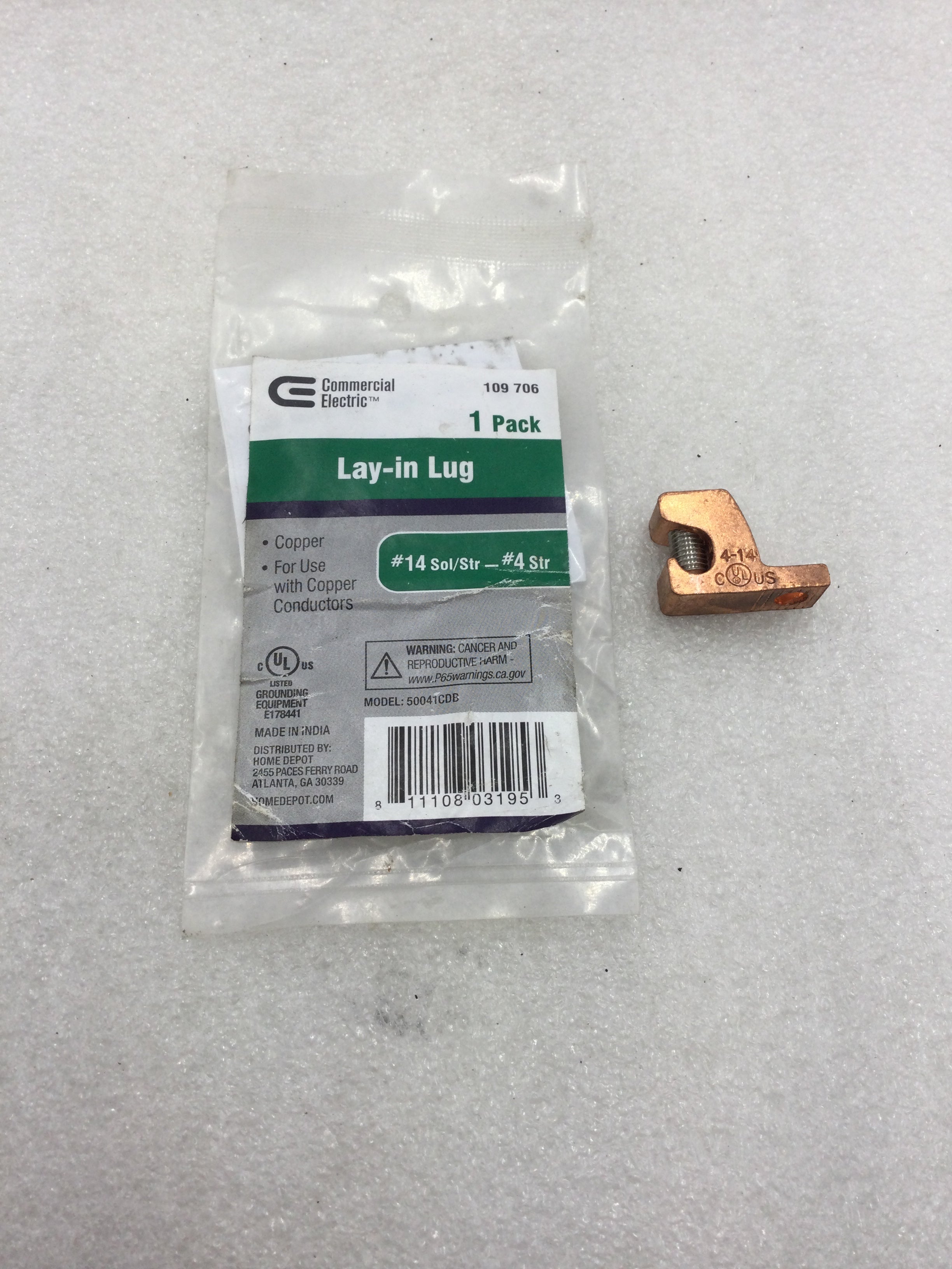 Commercial Electric 50041CDB Copper Lay-In Direct Burial Lug #14-#4 AW