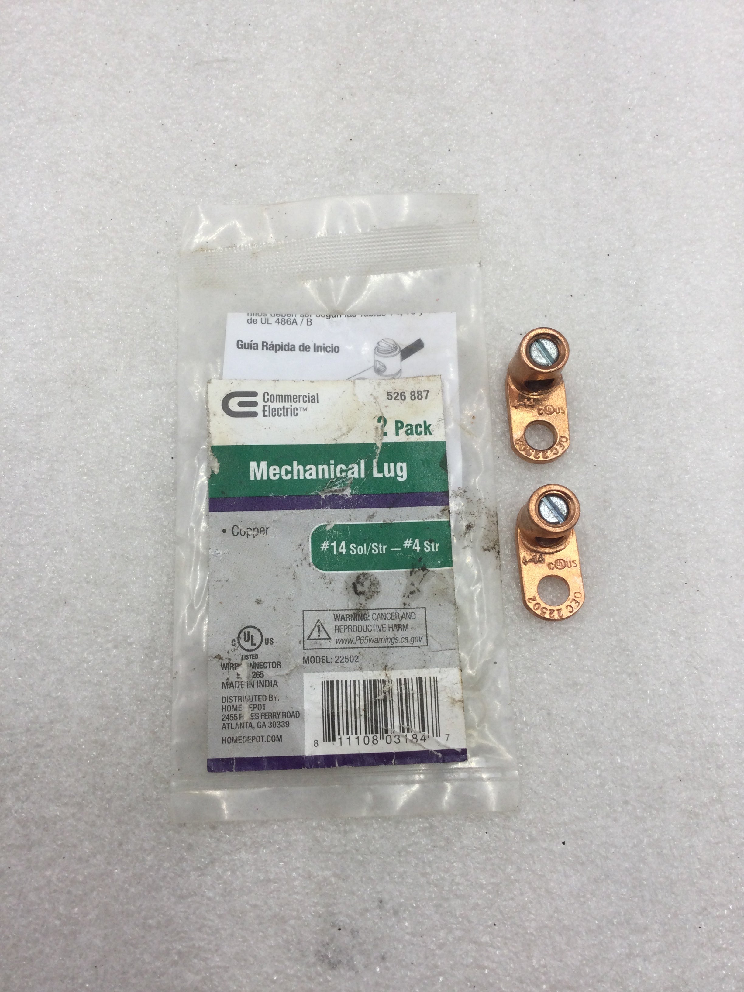 Commercial Electric 22502 #14 AWG to #4 AWG Copper Barrel Mechanical L