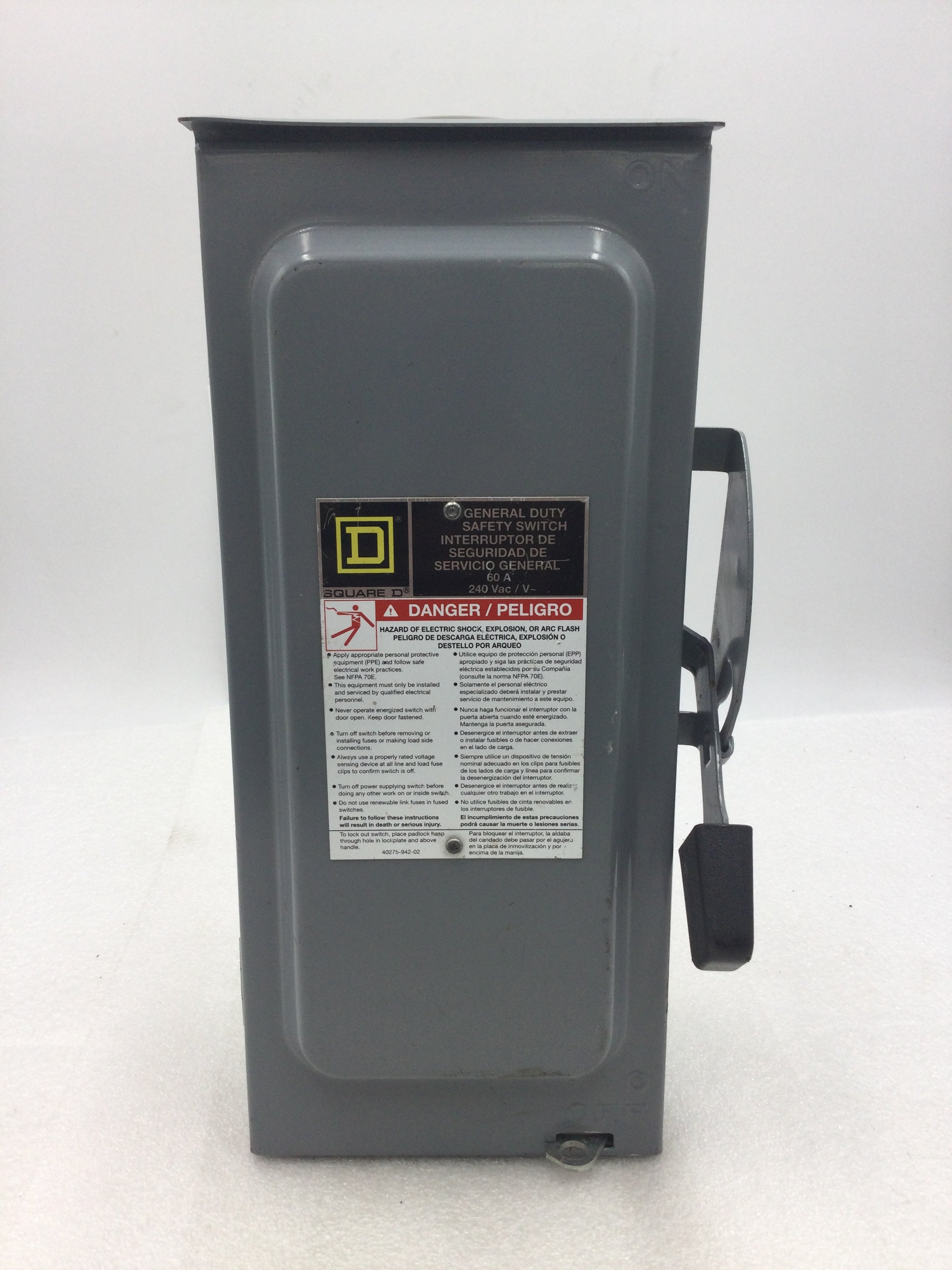 Square D D322NRB 3 Pole 60A 240VAC Single Throw Fusible Safety Switch