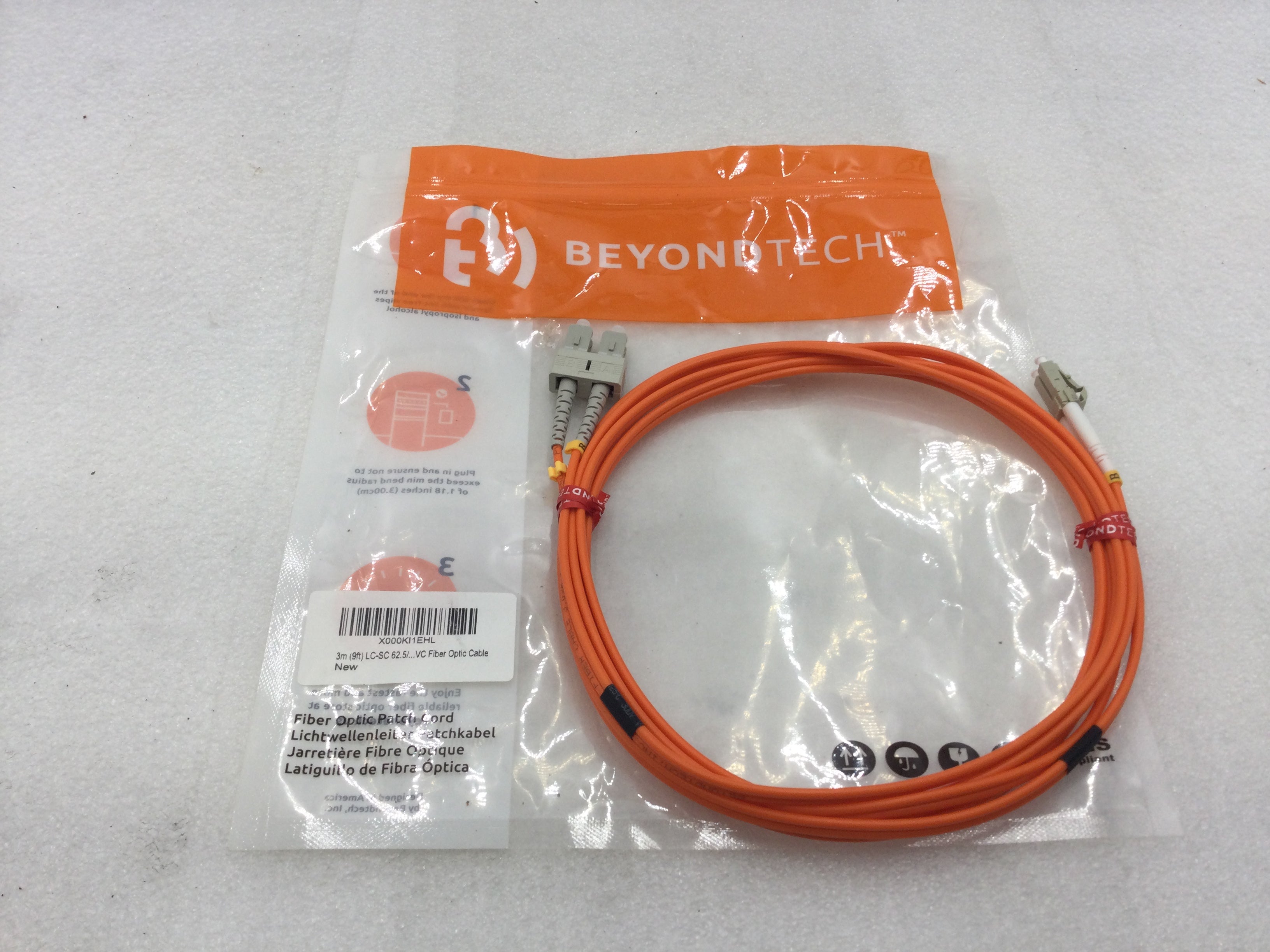 Beyond Tech X000KI1EHL 3 Meter (9ft) 62.5 Multimode VC Fiber Optic Pat