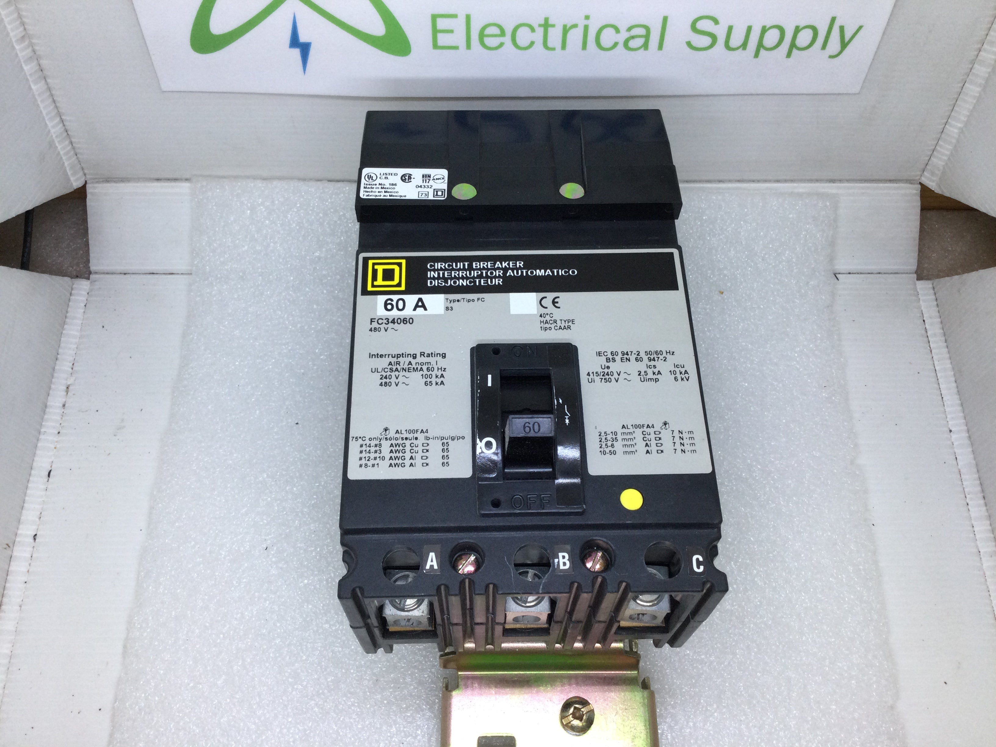 Square D FC34060 3 Pole 60 Amp I Line Circuit Breaker