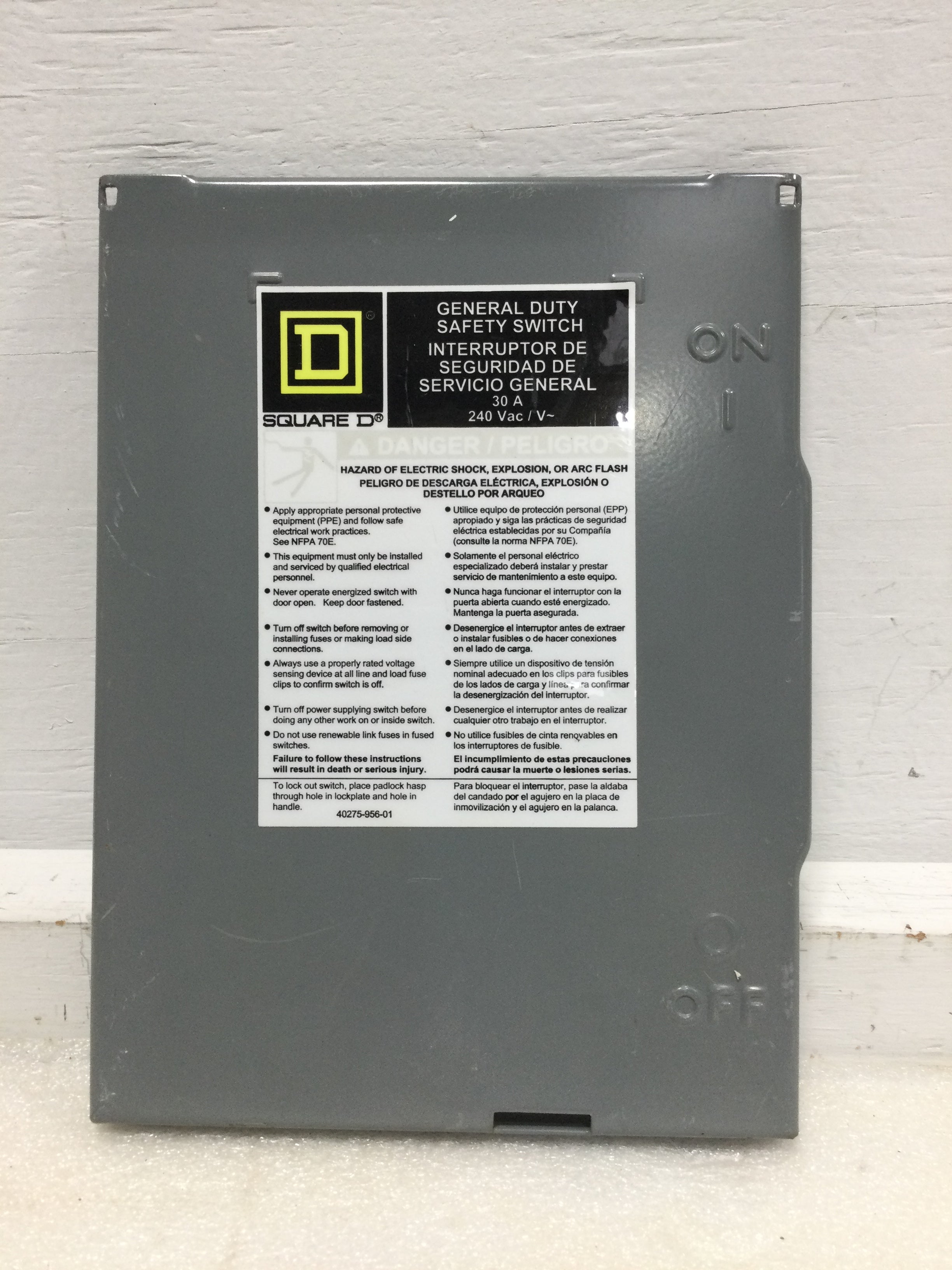 Square D Safety Switch Cover Only For Catalog No. DU221RB 30 Amp 240V