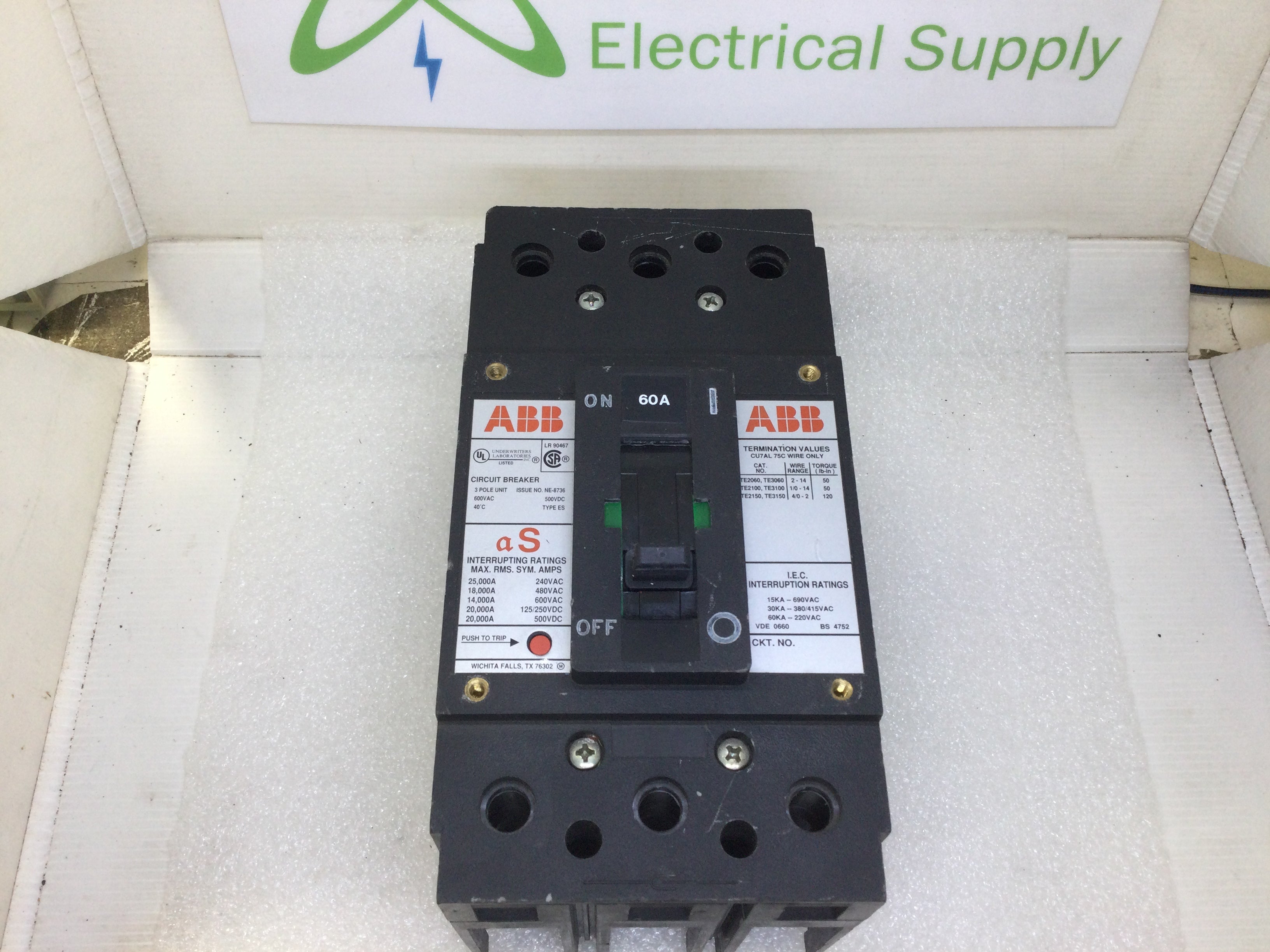 ABB NE-8736 60 Amp 3 Pole 600V Type ES Circuit Breaker